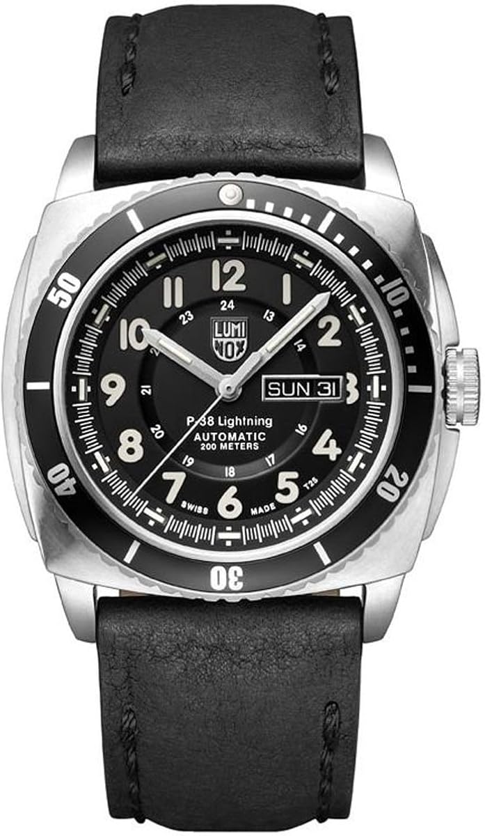 Luminox P-38 Lightning Automatic Watch Black with Leather Strap XA.9401 ...