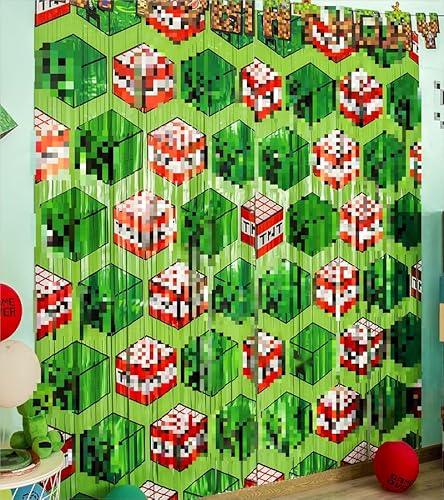 Pixel Game Themed Party Supplies,4 Pack Creeper & TNT Tinsel Foil ...