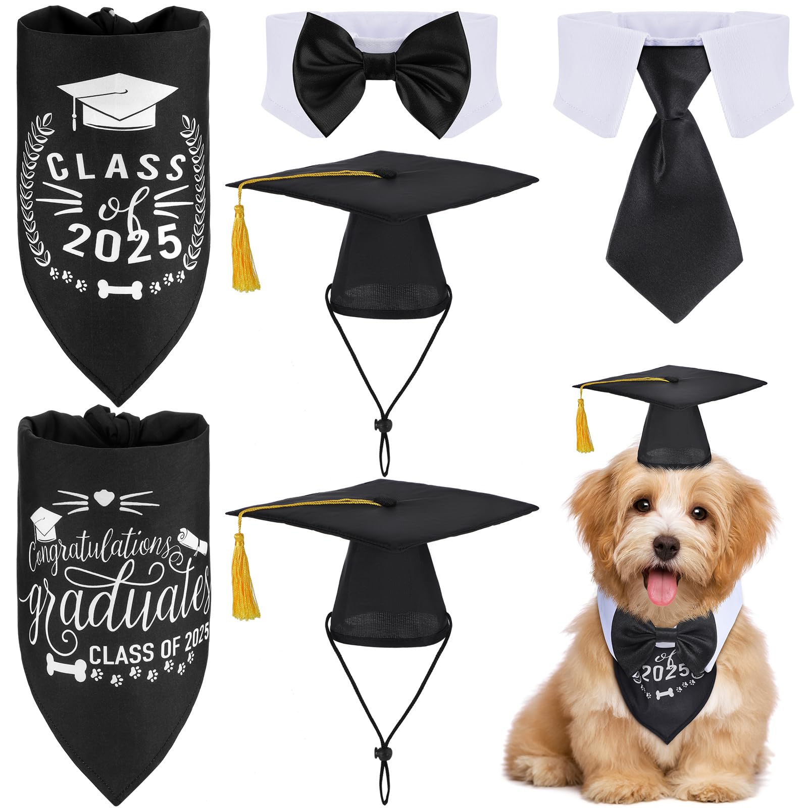 Weewooday 6 Pcs 2025 Pet Dog Graduation Cap Adjustable Pets Dog Cat Bow ...