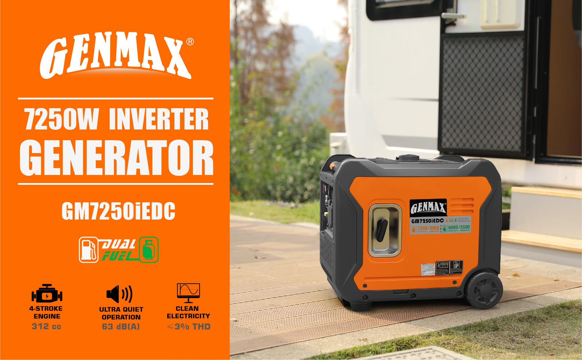 GENMAX Portable Generator, 7250W Super Quiet Dual Fuel Portable Engine ...