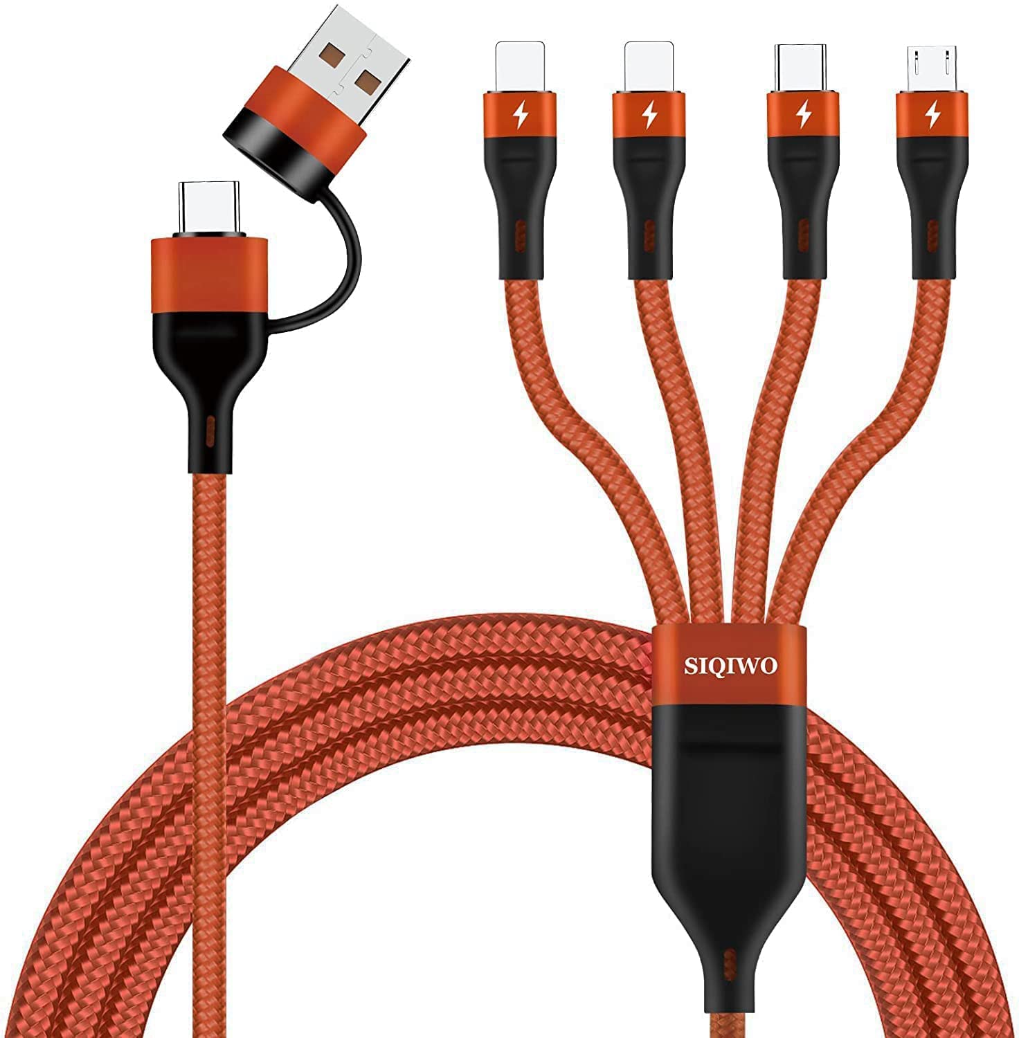 SIQWIO Multi Charging Cable 3A 4ft, USB A/USB C to 4 in 1 Nylon Braided ...