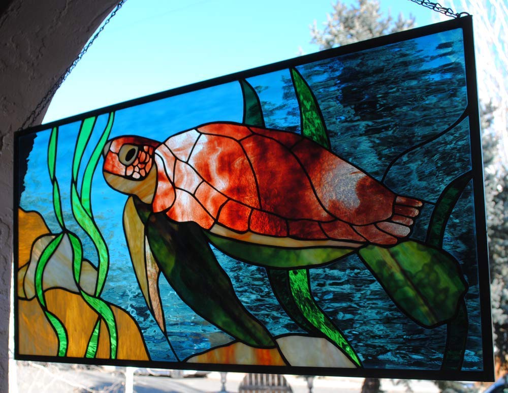 Amazon.com: Stained Glass Window Large Sea Turtle: Handmade