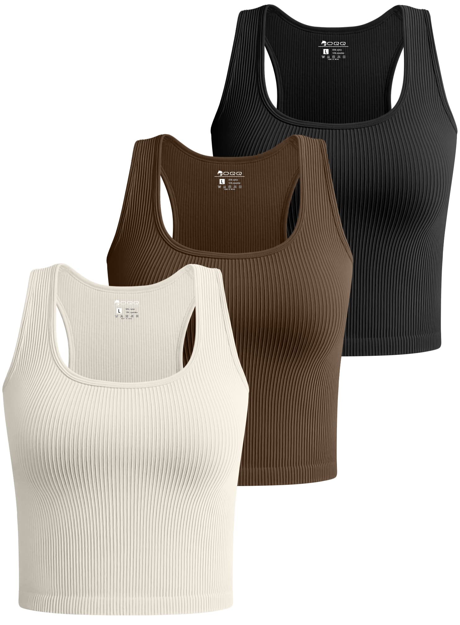 OQQ Women's 3 Piece Crop Tank Tops Ribbed Workout Racerback Shirts 2025 ...