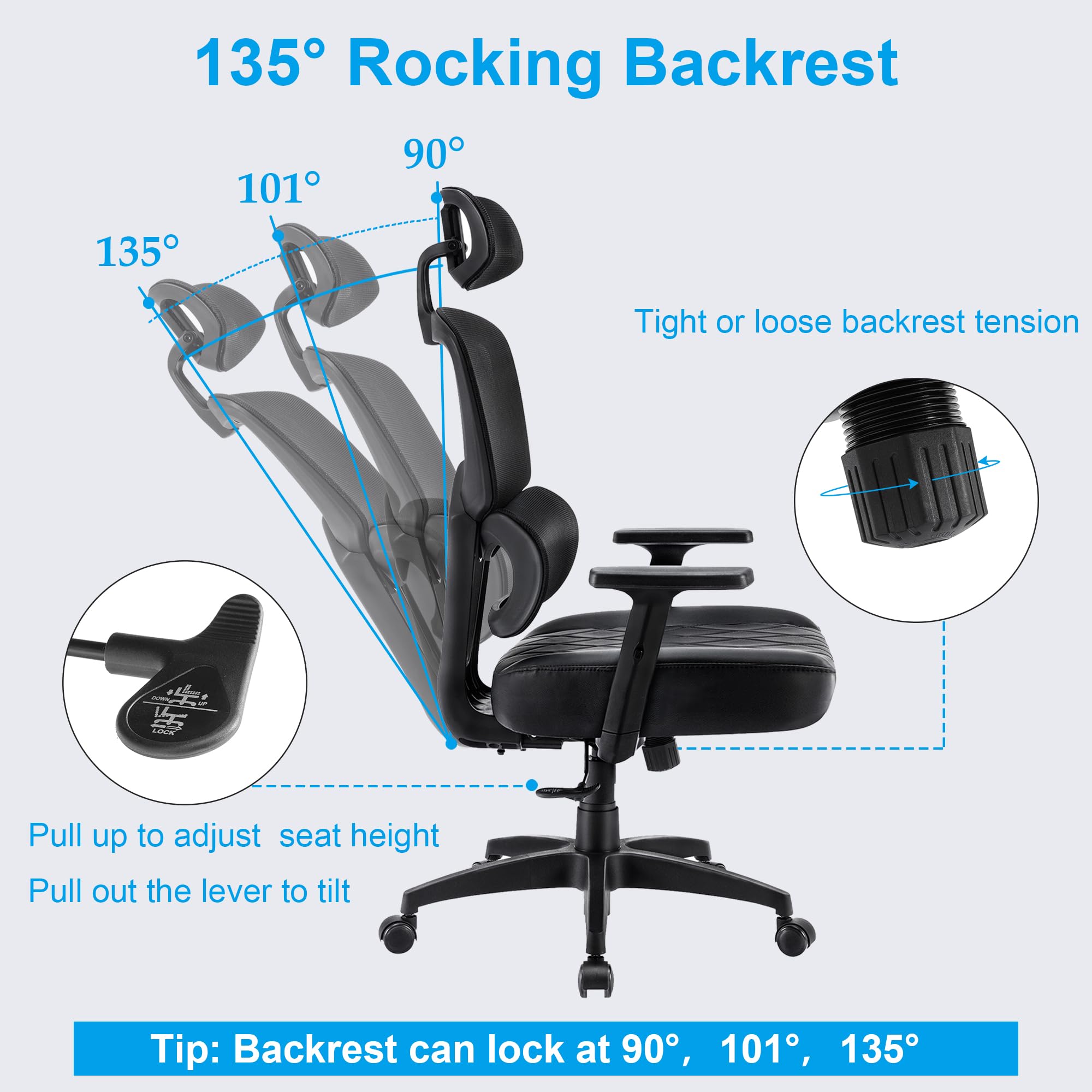 Mua VECELO Swivel Ergonomic High Back Mesh Office Chair with Adjustable ...