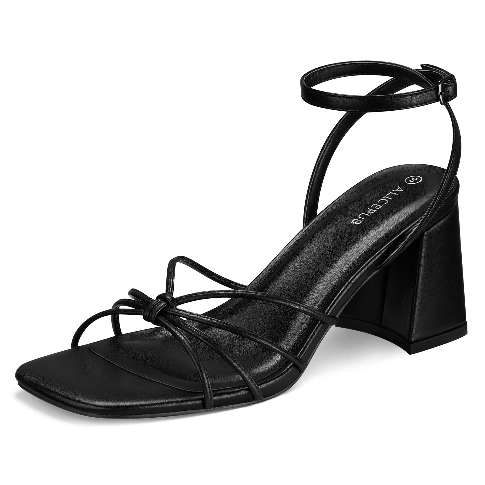 ALICEPUB Black Heels Stappy Heels Block Chunky Heels for Women Square ...