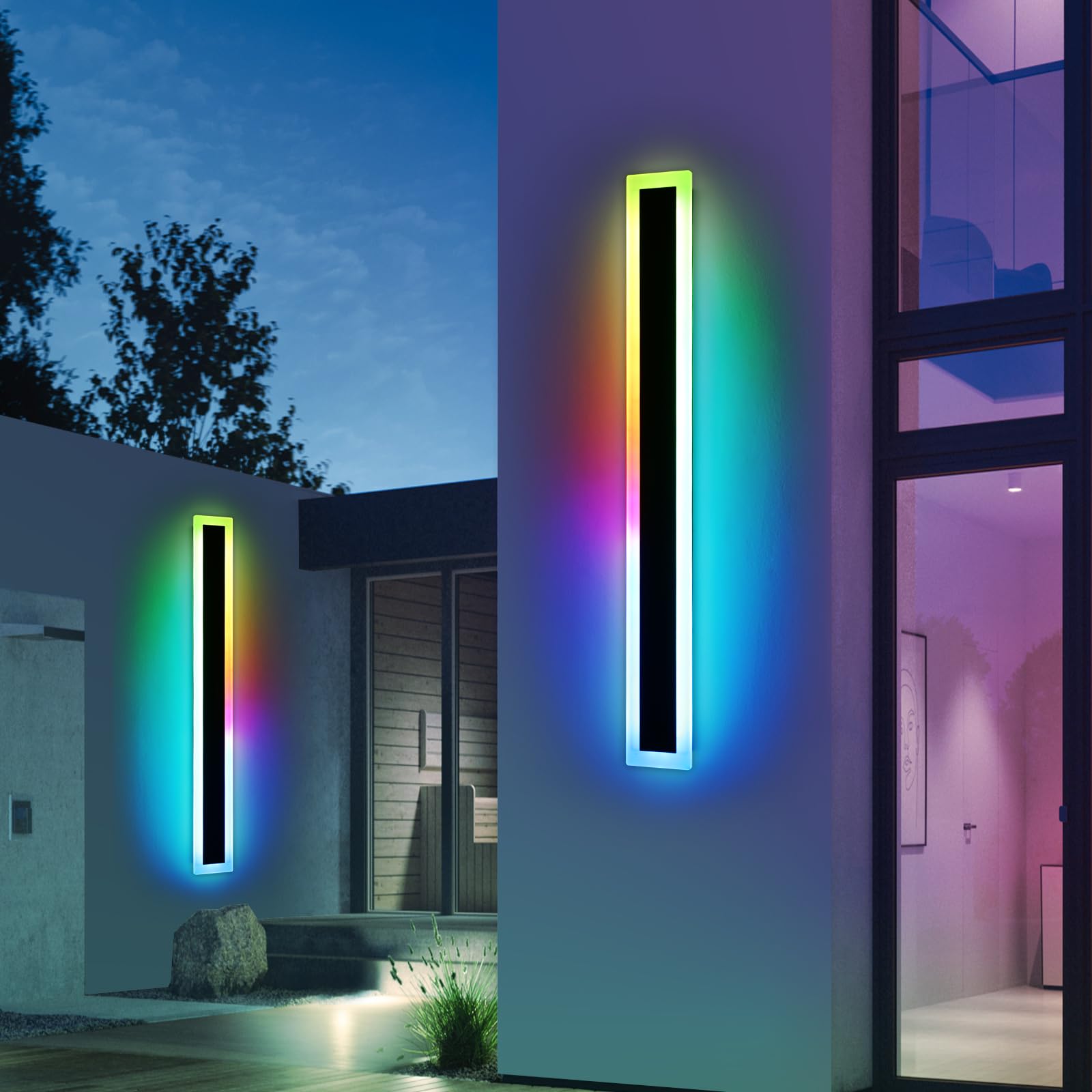 Widened 2 Pack Modern RGB Outdoor Wall Light, 47.2inch 10 Colors ...