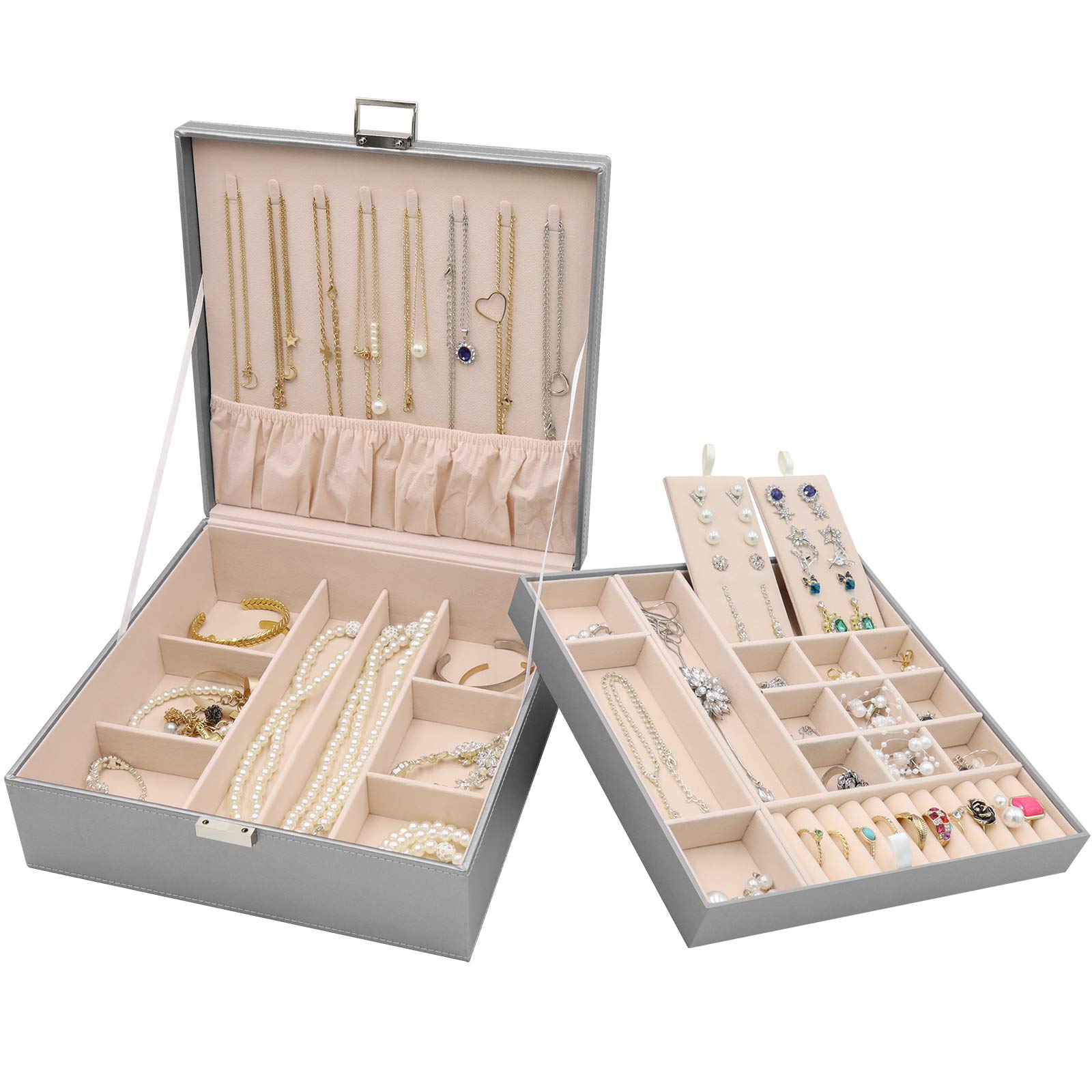 ProCase Jewelry Box for Women, 2 Layers Large Leather Jewelry Organizer ...