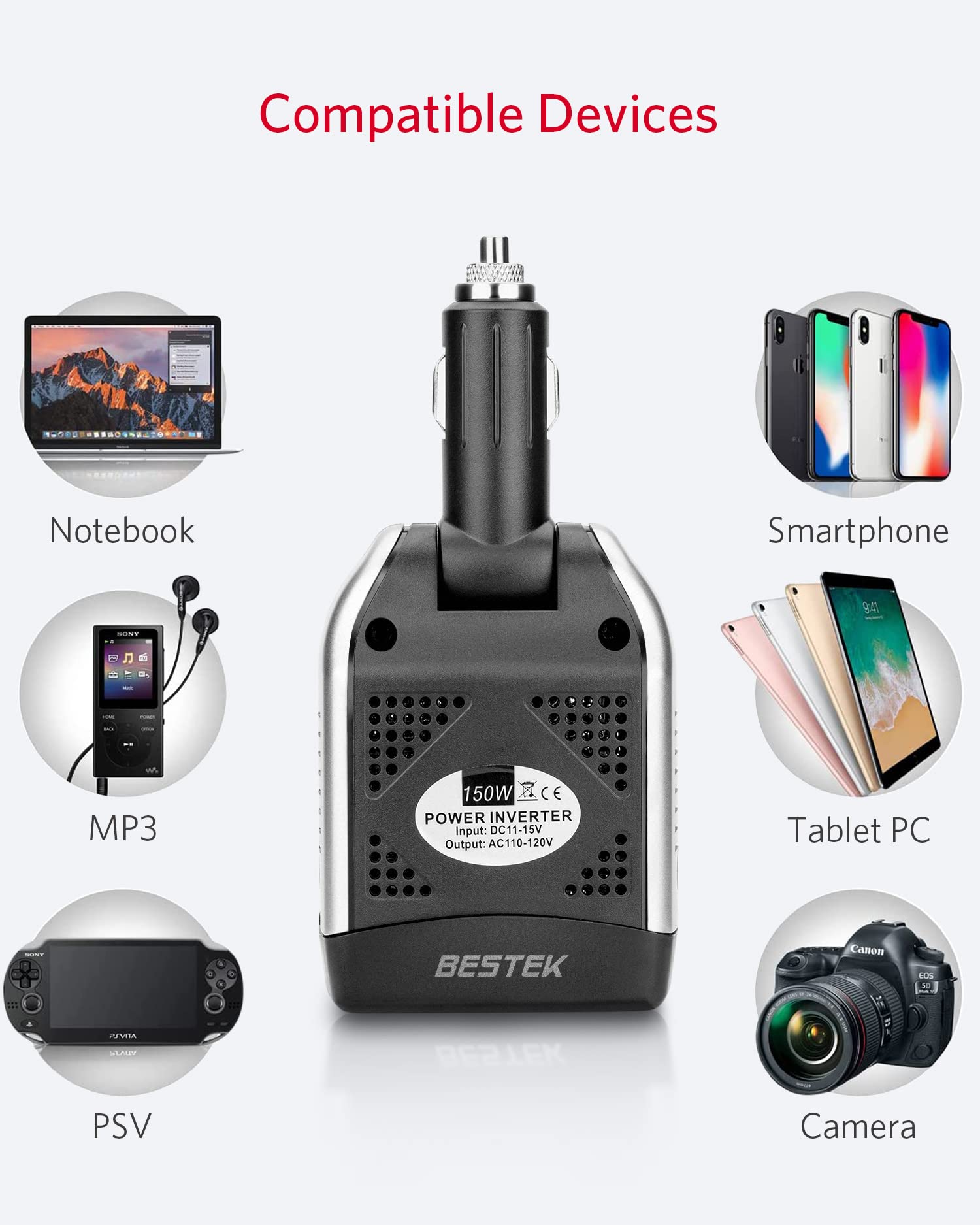 Mua BESTEK 150W Power Inverter 12V to 110V Voltage Converter Car ...