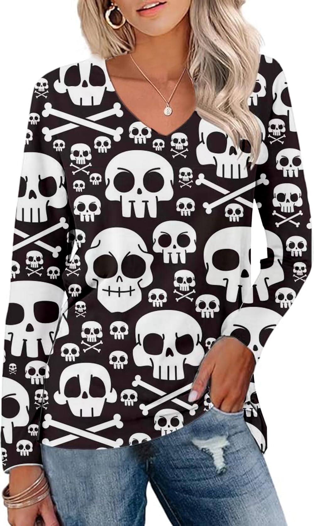Halloween Skeleton Ghost Shirt for Women Witches Cats Bats Skull Ghost ...