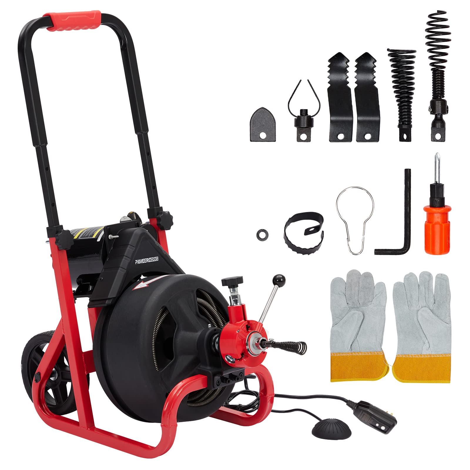 75Ft x 3/8" Drain Cleaner Machine Auto-feed Electric Drain Auger with 6 ...