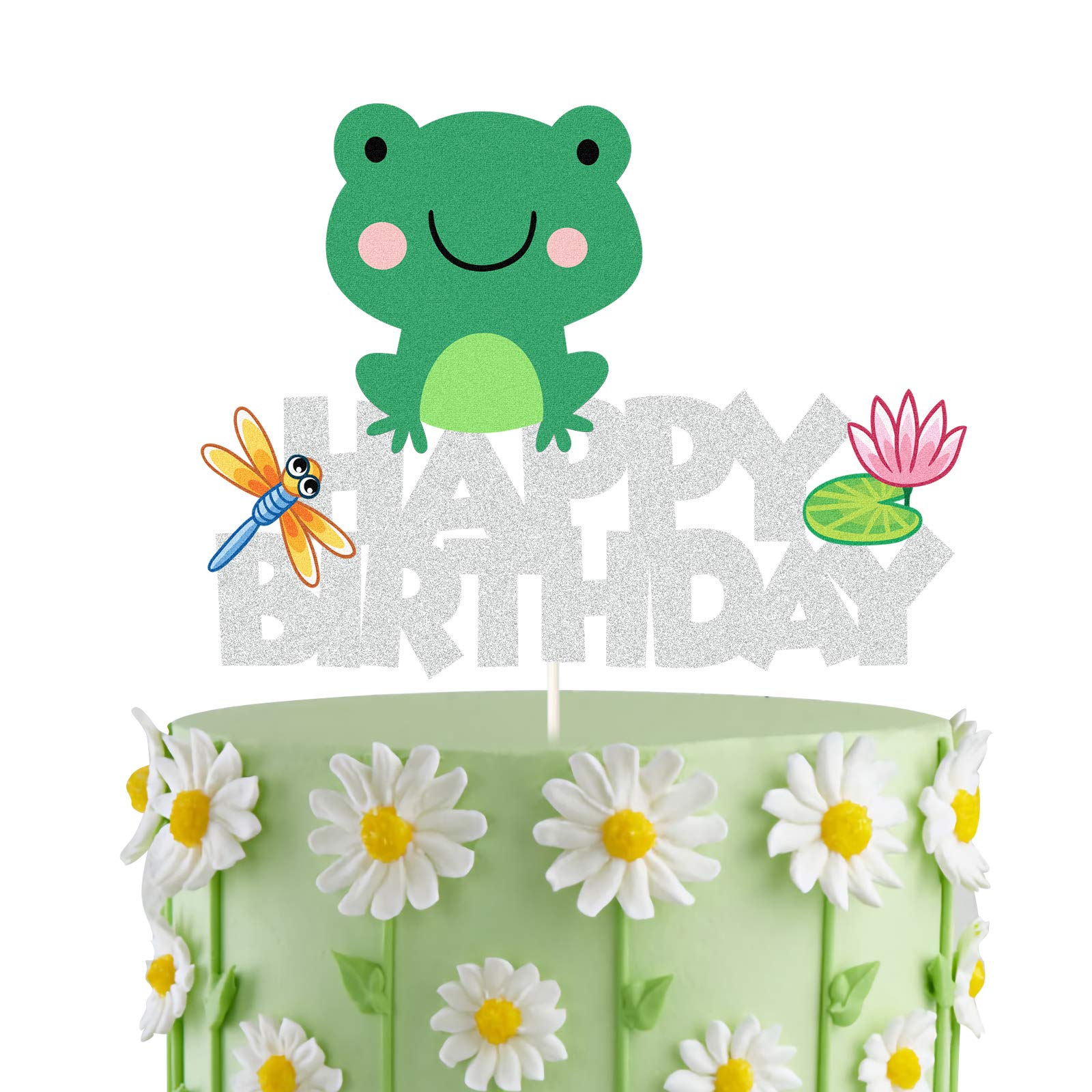 Sliver Glitter Frog Happy Birthday Cake Topper for Baby Shower, Kids ...
