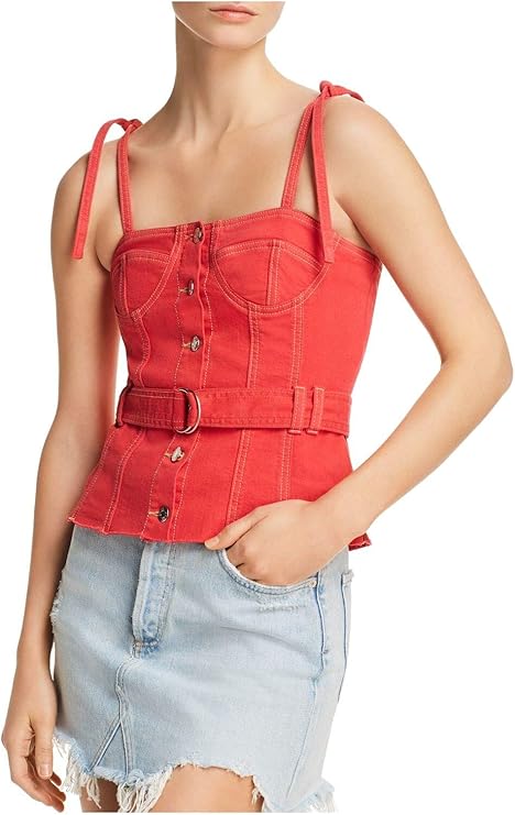 SJYP Womens Red Spaghetti Strap Square Neck Top Size M at Amazon Women ...