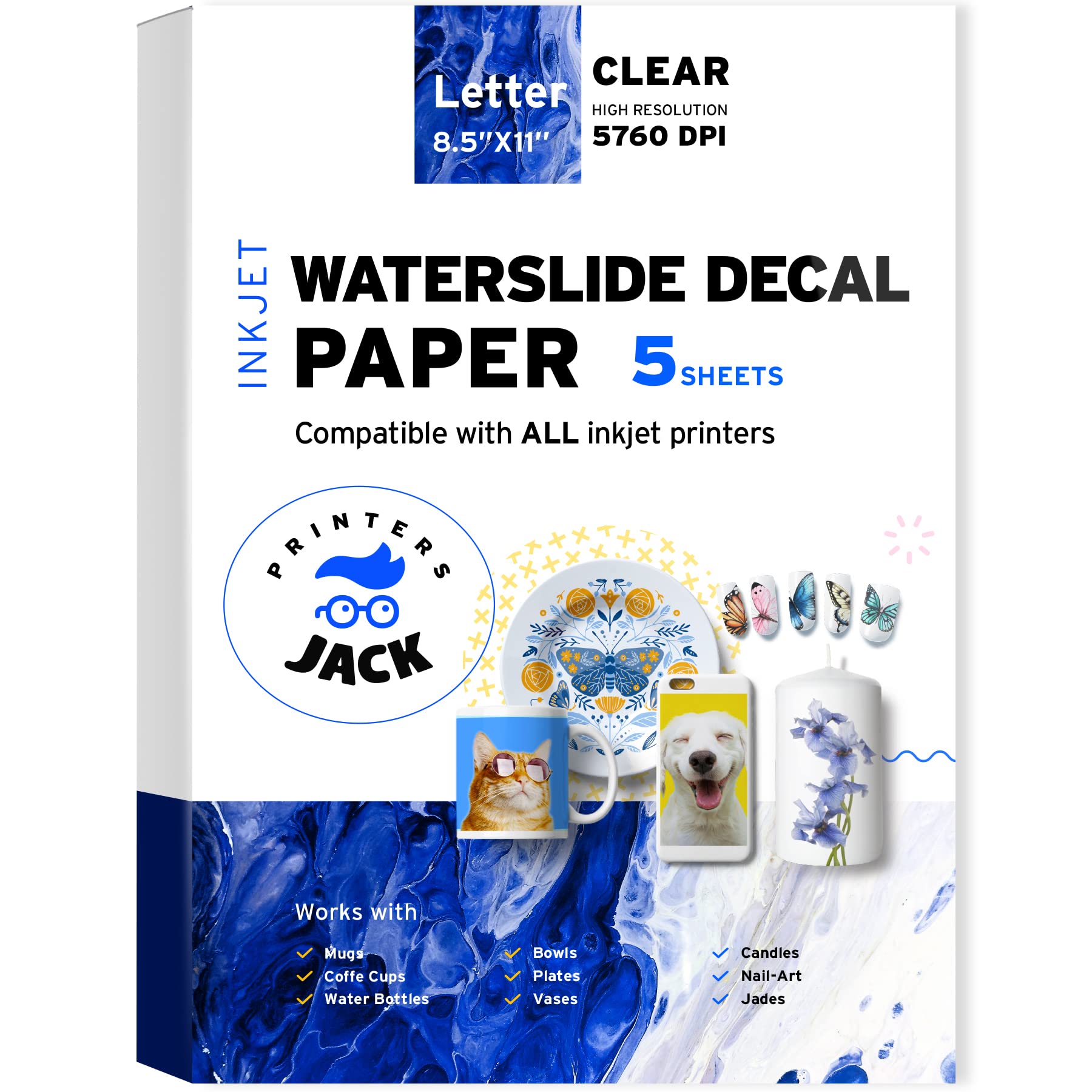 Printers Jack Water Slide Decal Paper Inkjet Clear 5 Sheets 8.5 x 11 ...