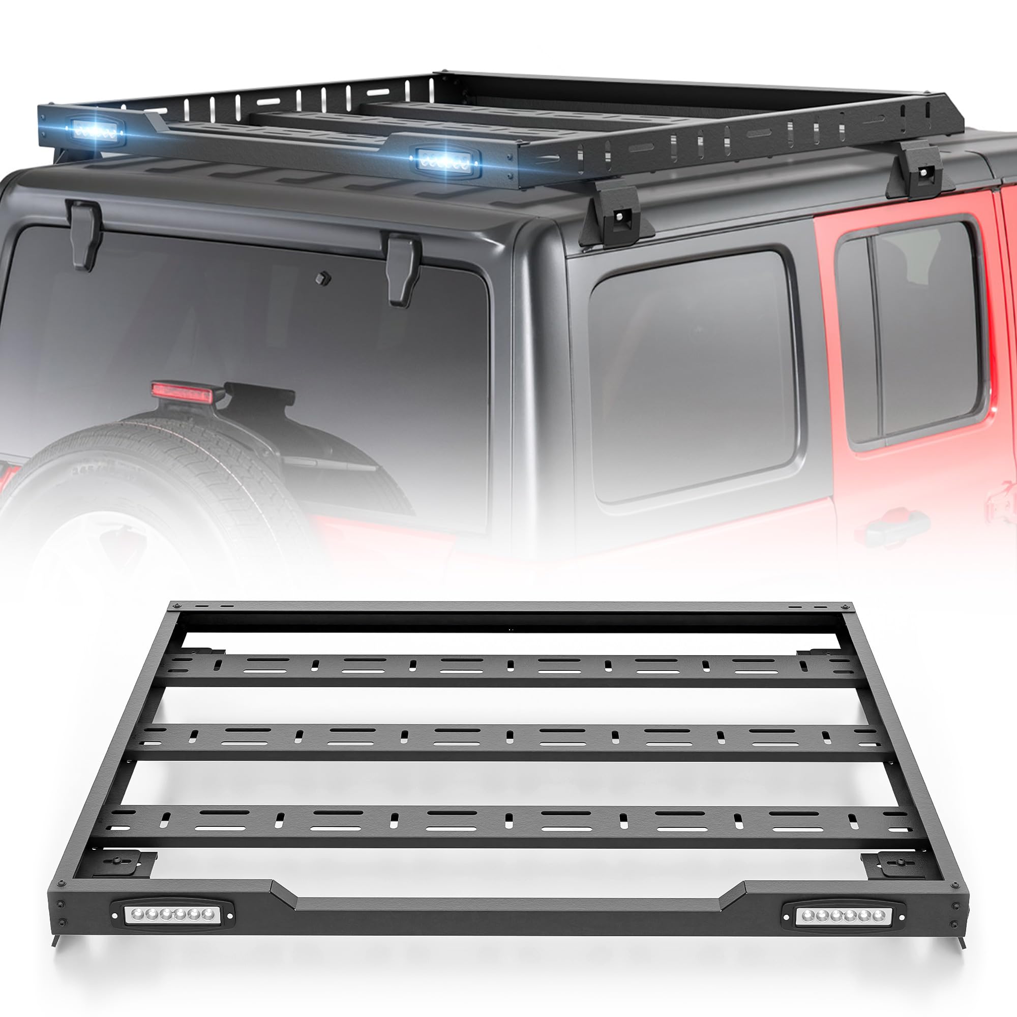 SOENBOO Top Roof Rack Cargo Basket with LED Lights Compatible with 2007 ...