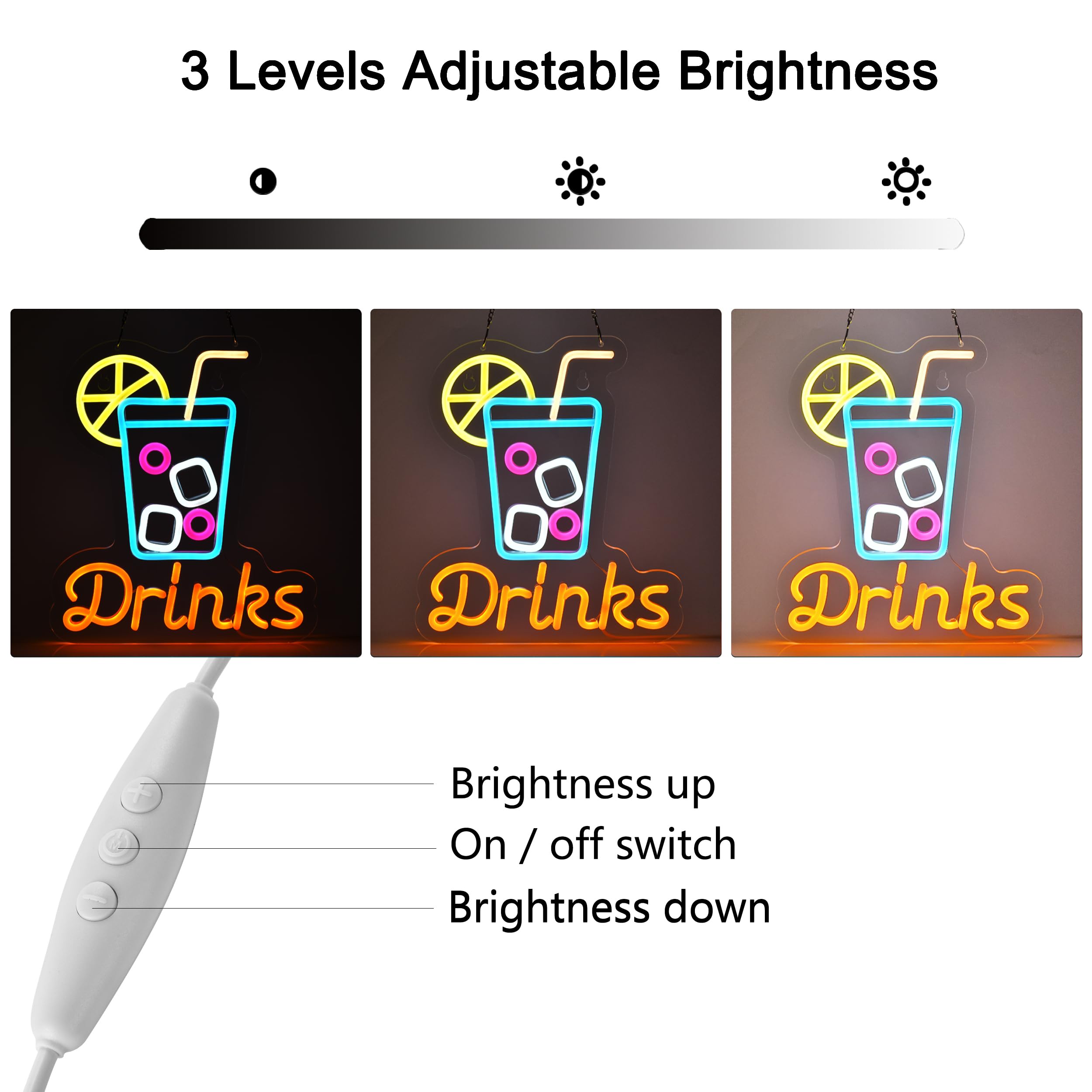 JOMOBUTY Drinks Neon Sign For Wall Decor Cool Drink Cup LED Light Up ...
