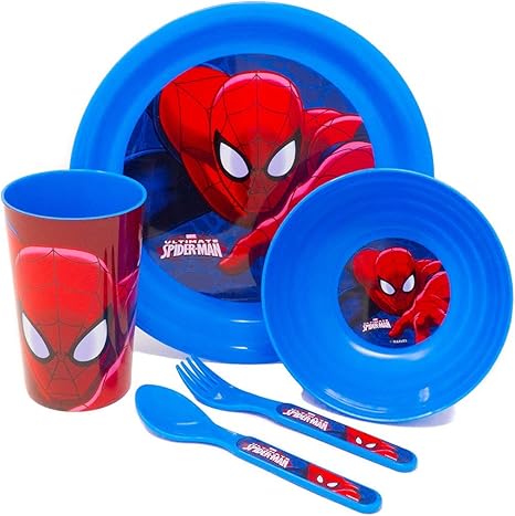 Spiderman 5 Piece Plastic Breakfast/Lunch/Dinner Set: Amazon.co.uk ...