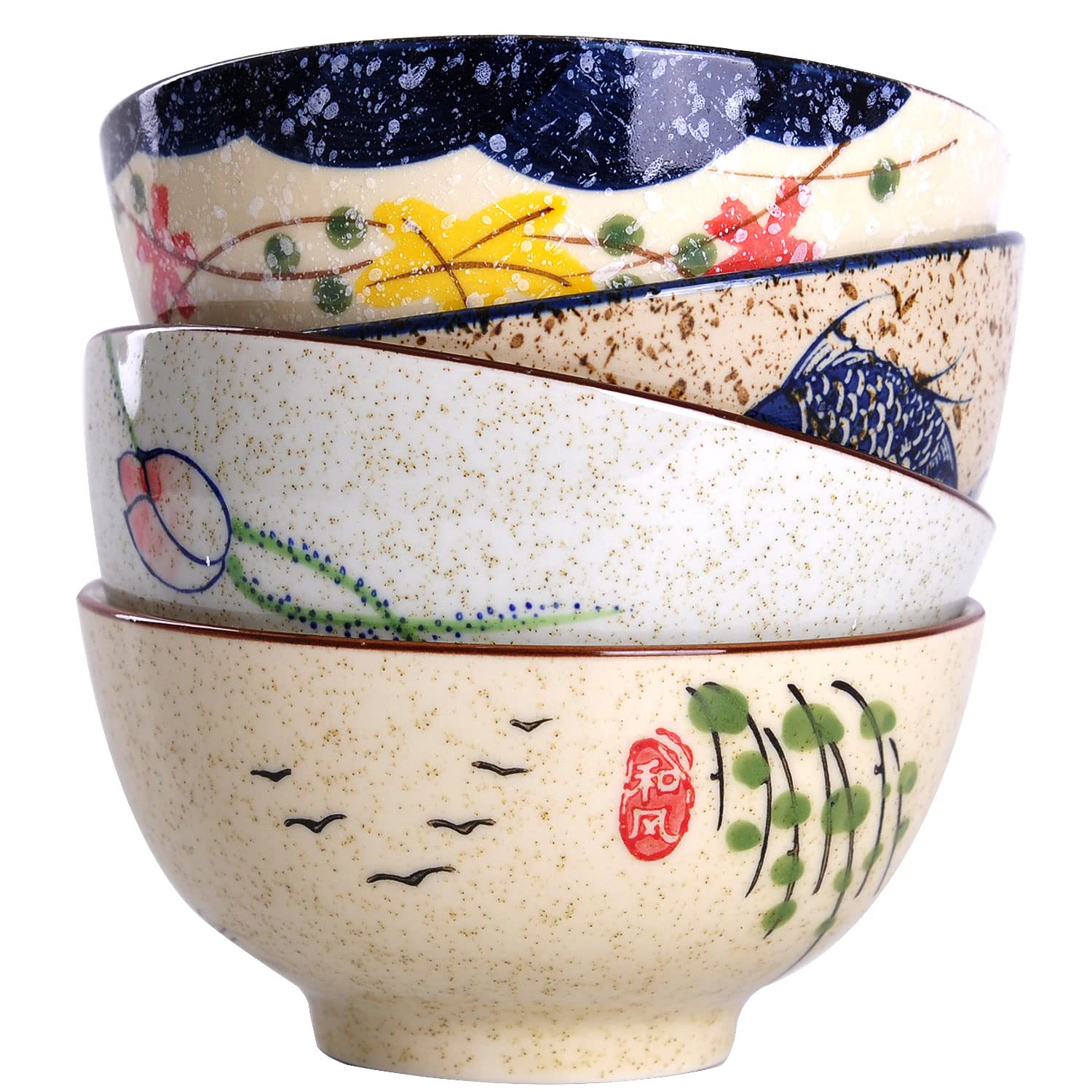 WHJY 4.5 inch Set in 4 Retro Chinese Japanese Creative Hand-painted ...