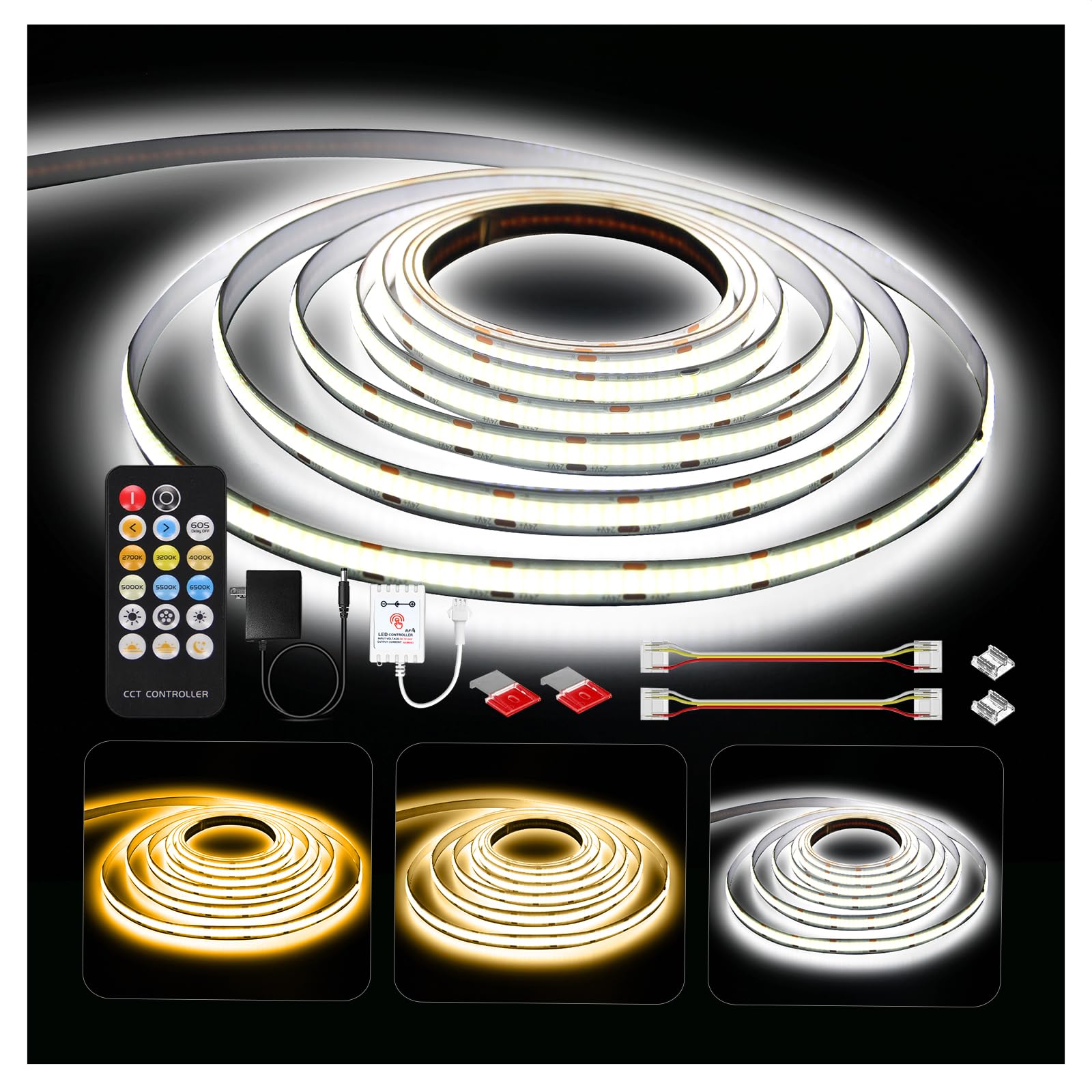 DAYBETTER COB LED Strip Lights, Tunable White(2700K-6500K) COB LED ...