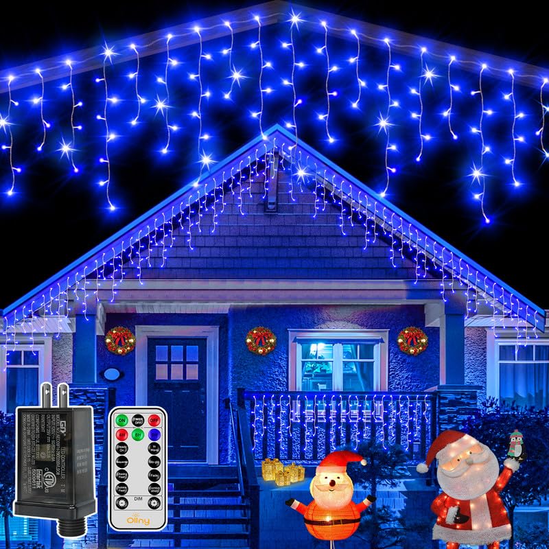 Ollny Icicle Lights for Outside 486LED 40FT, Blue Christmas Light with ...