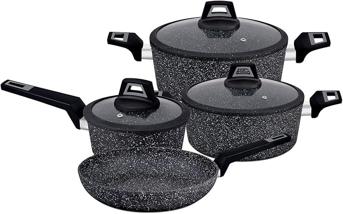Royalford Chef Art Aluminium Cookware Set, 7 Pieces, Black, RF9557 ...