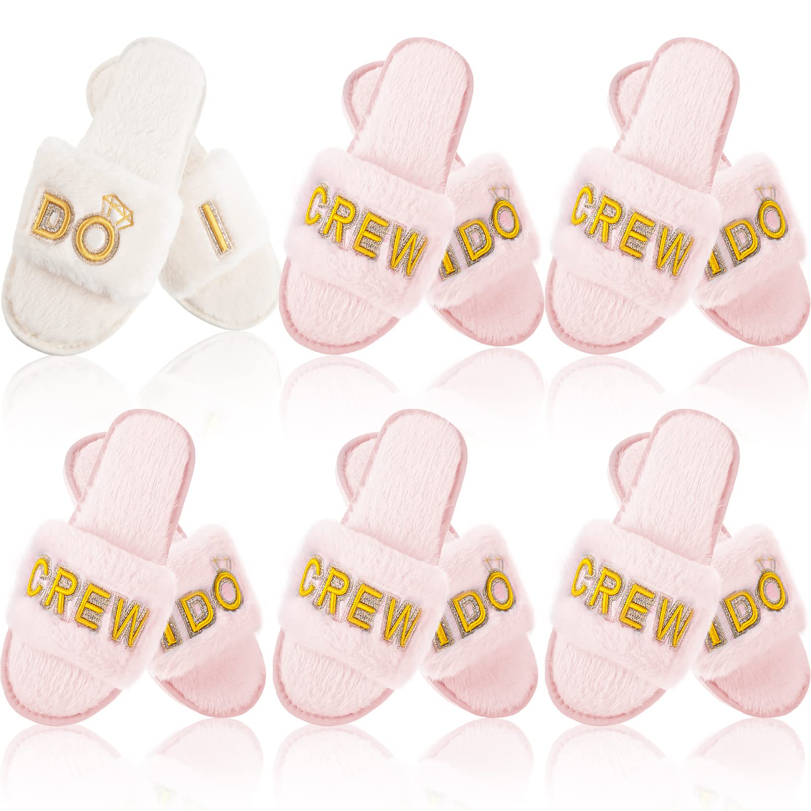 Jiuguva 6 Pairs Wedding Slippers Fuzzy I Do and I Do Crew Slipper Maid ...