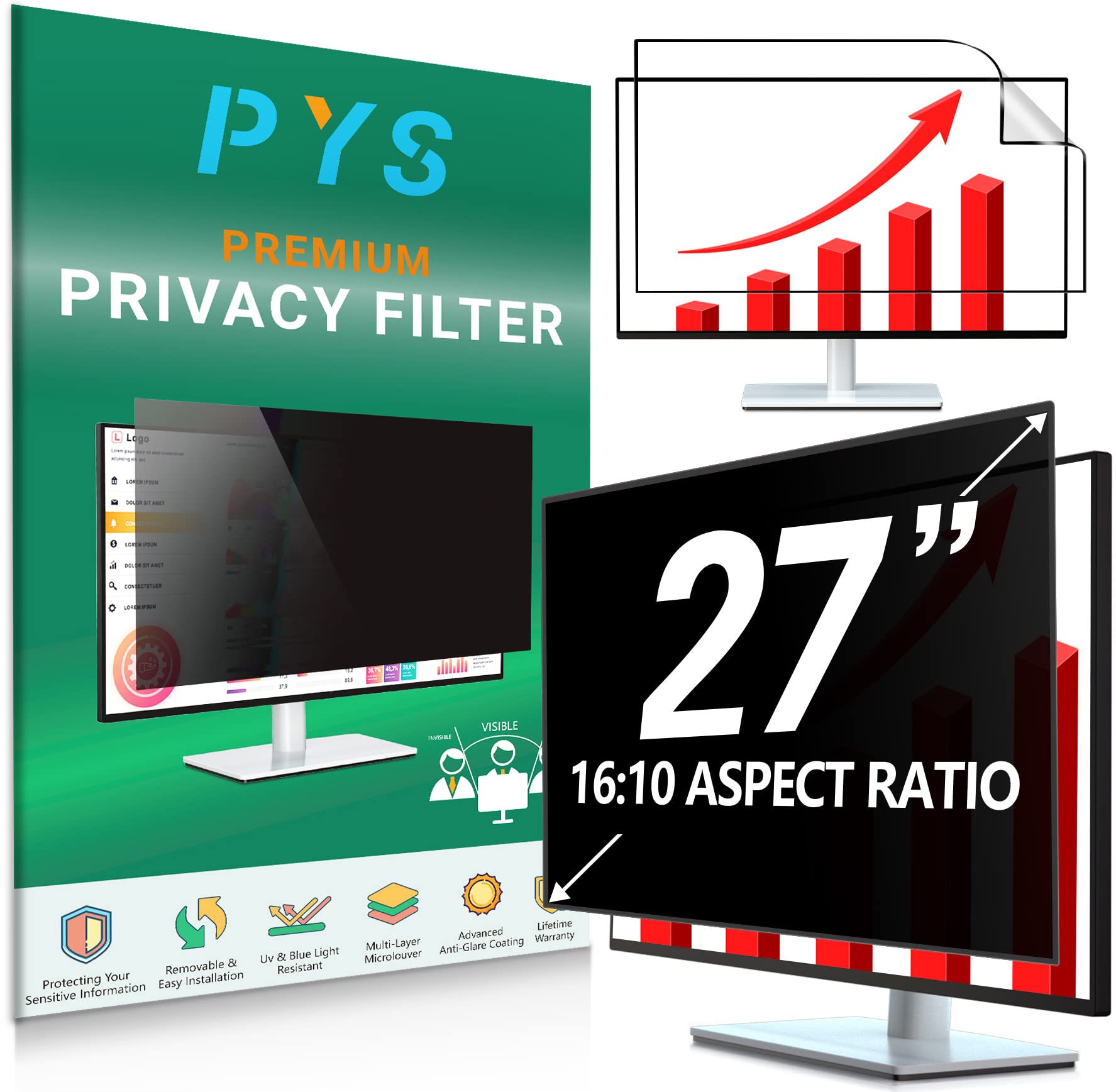 PYS Computer Privacy Screen 27 Inch Monitor Privacy Screen Shield for ...