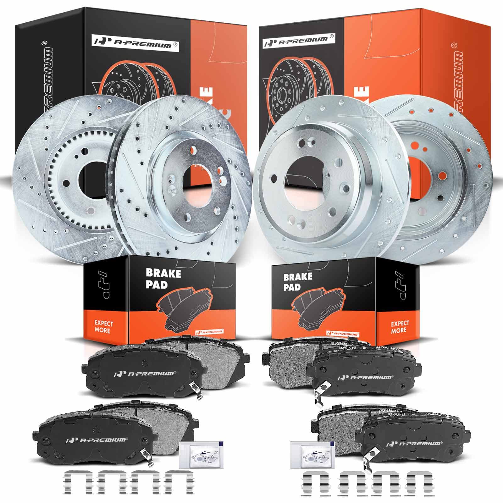 A-Premium Front and Rear Drilled and Slotted Disc Brake Rotors + Ceramic Pads Kit Compatible ...