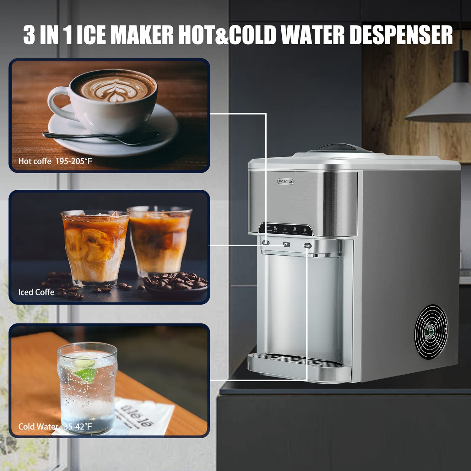 Mua Countertop Ice Maker with 3-in-1 Water Cooler Dispenser, Kognita ...