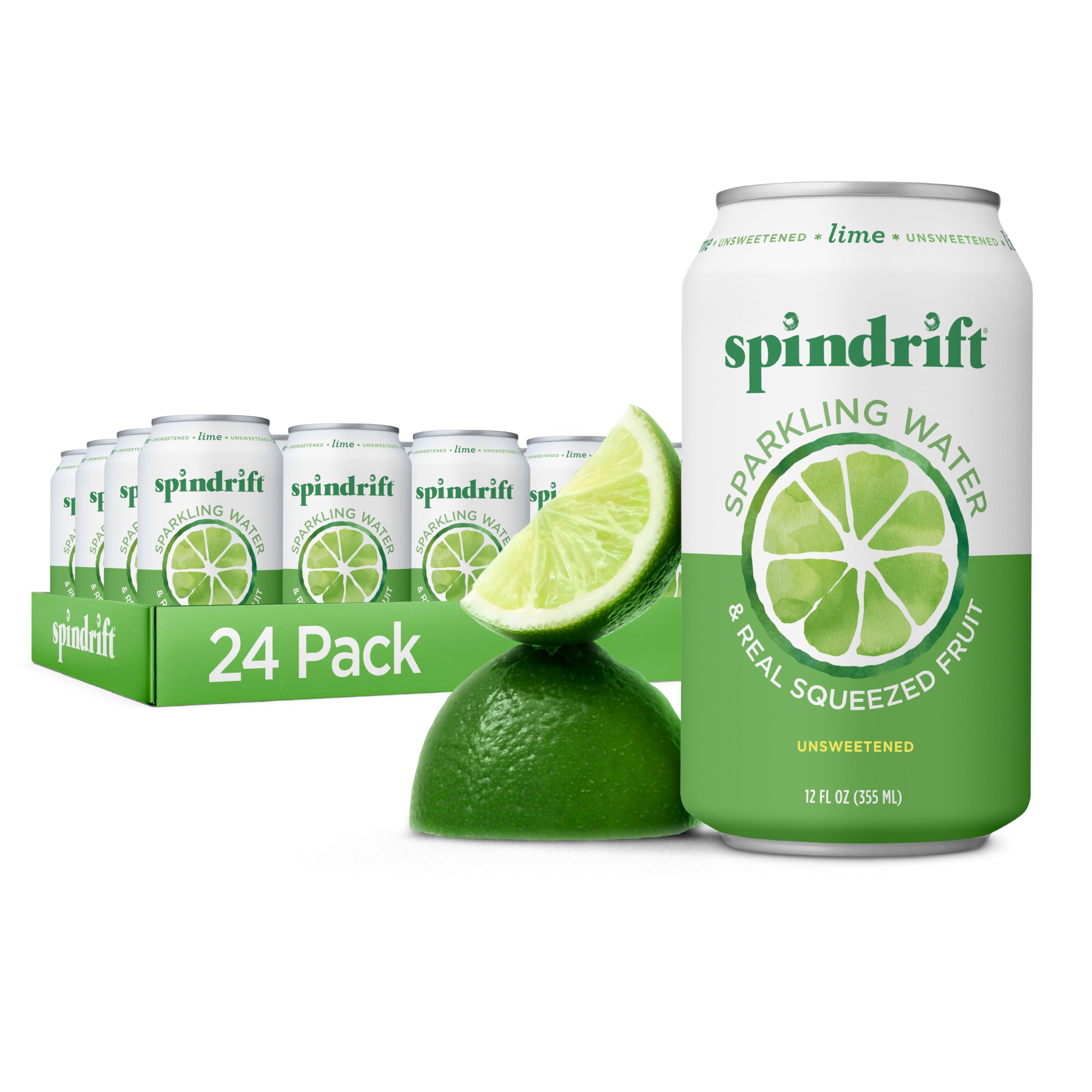 Spindrift Sparkling Water, Lime Flavored, Made with Real Squeezed Fruit, 12 Fl Oz Cans, Pack of ...