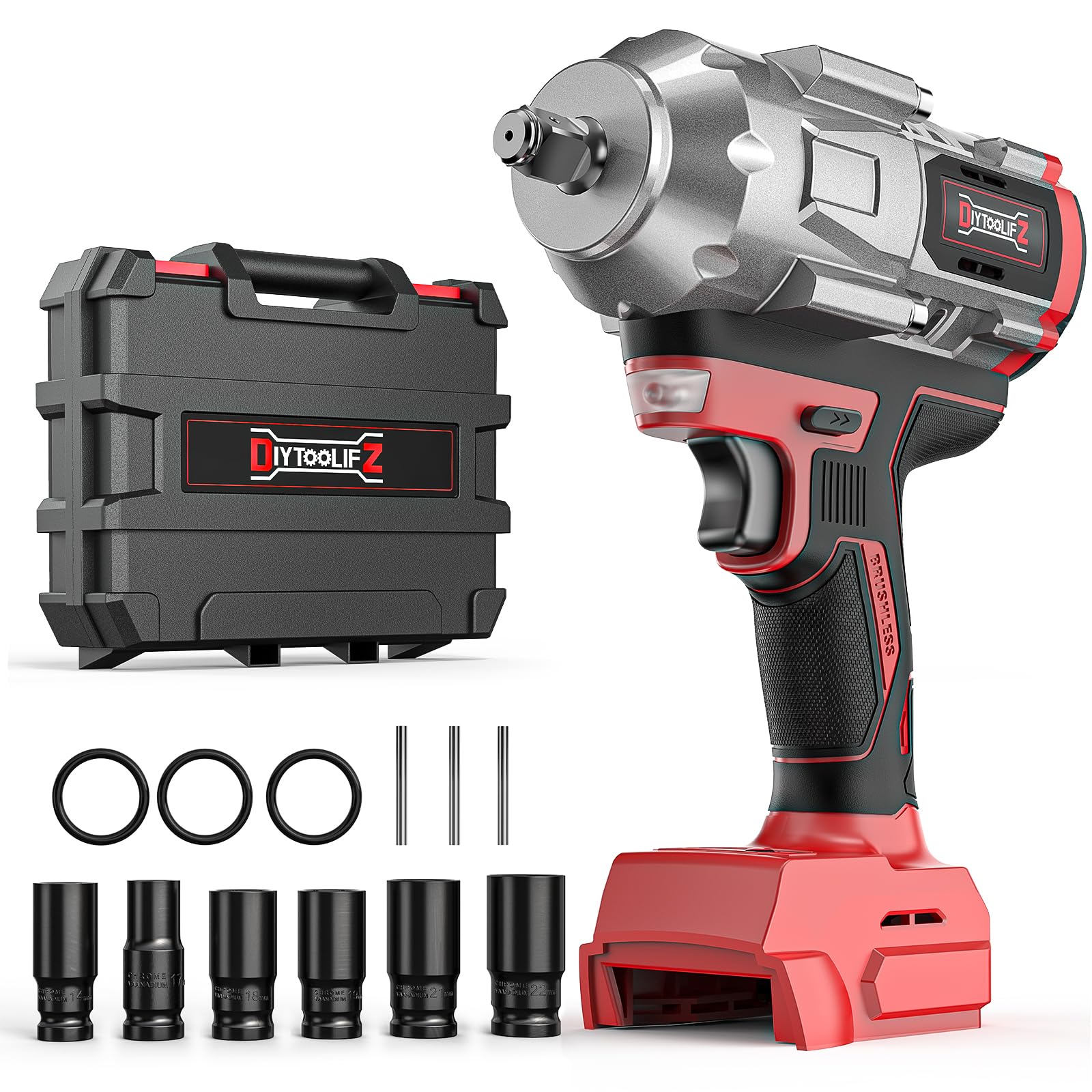 Cordless Impact Wrench 1/2 inch for Milwaukee 18V Battery, 900FT-LBS(1200N.m) Brushless Electric ...