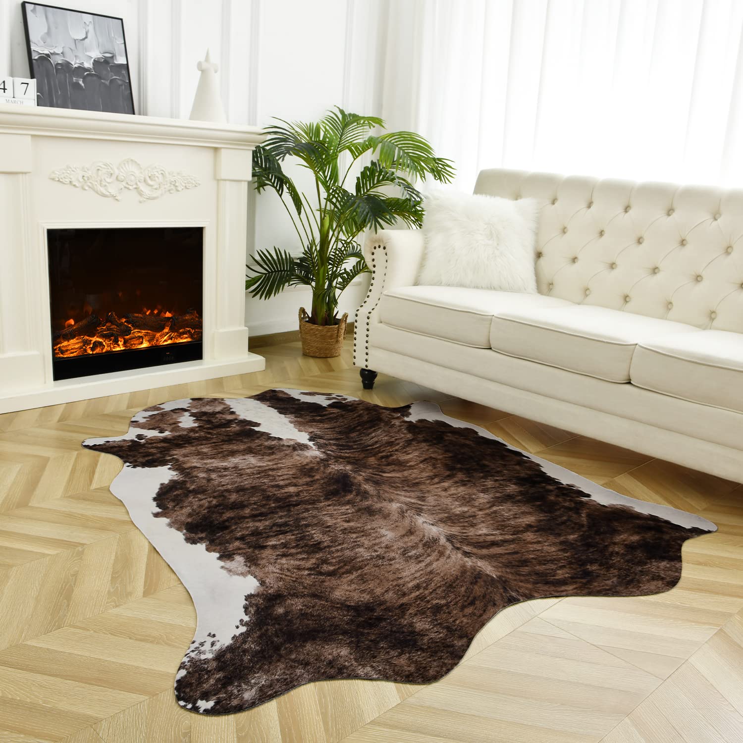 Easycozy Faux Cowhide Rug Large Cow Print Rug 8 x 10 Feet Thickened ...
