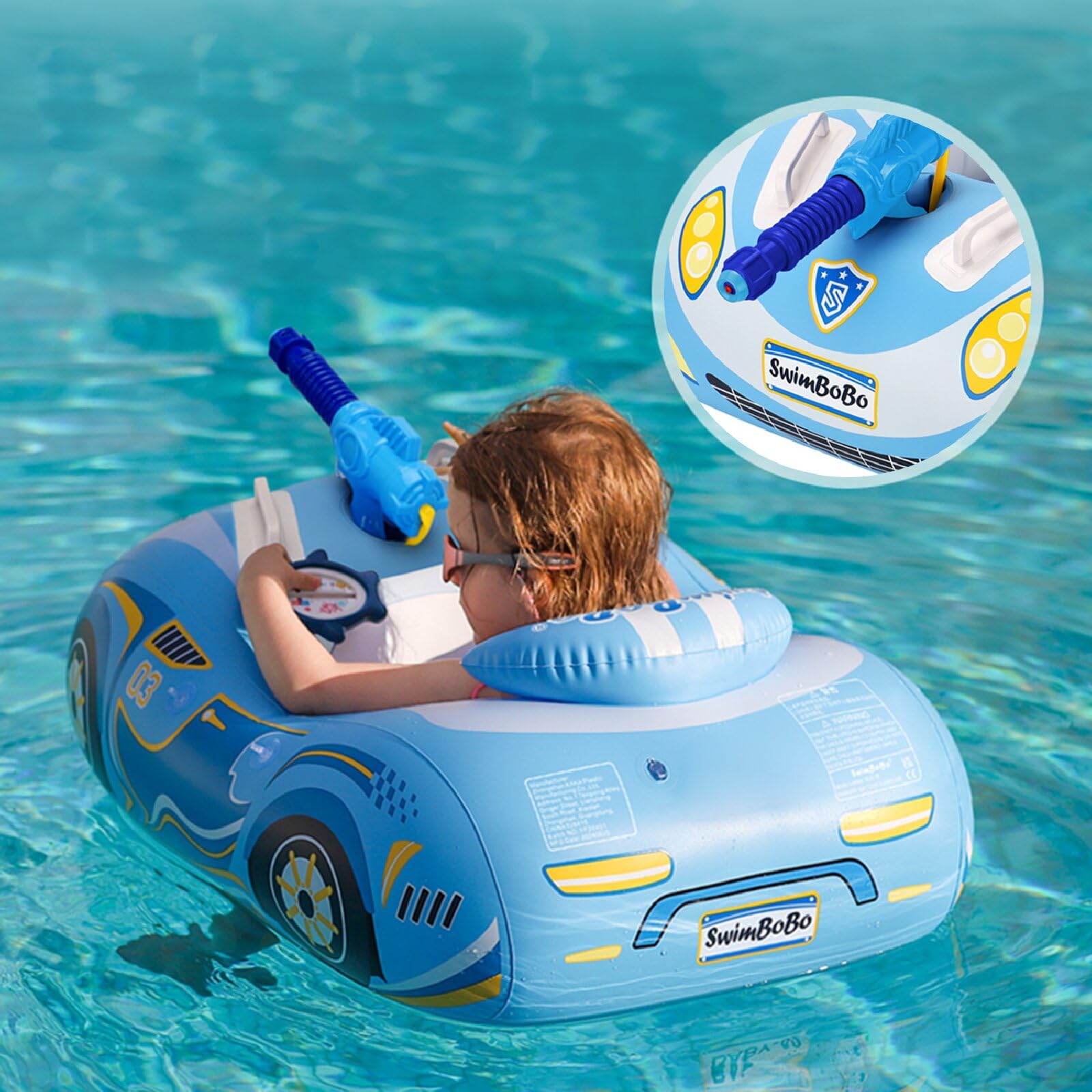 Car Pool Floats Kids with Water Gun, Inflatable Pool Floats for ...