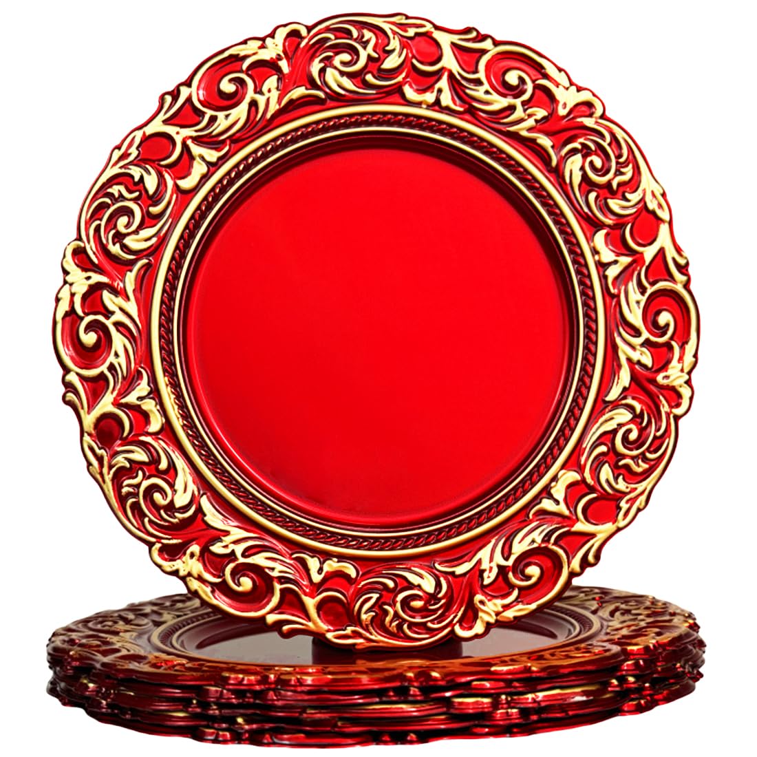Umisriro Red Charger Plates with Gold Embossed Rim, Plate Chargers for ...