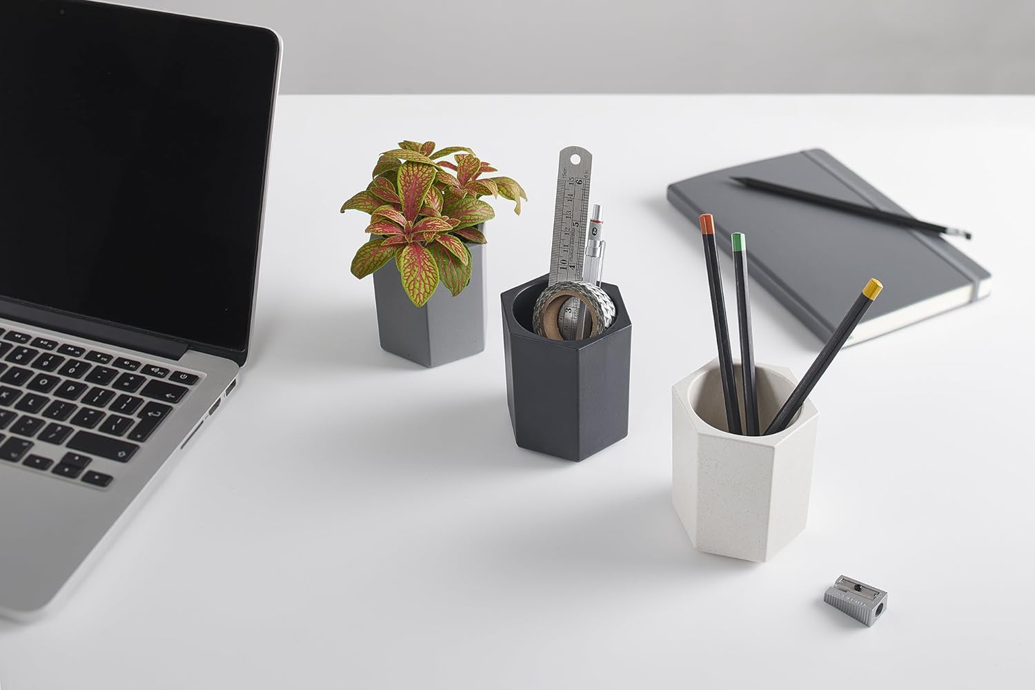 Hexagonal Bamboo Fibre Desk Pot: Pen Cup Tidy, Minimalist Office ...