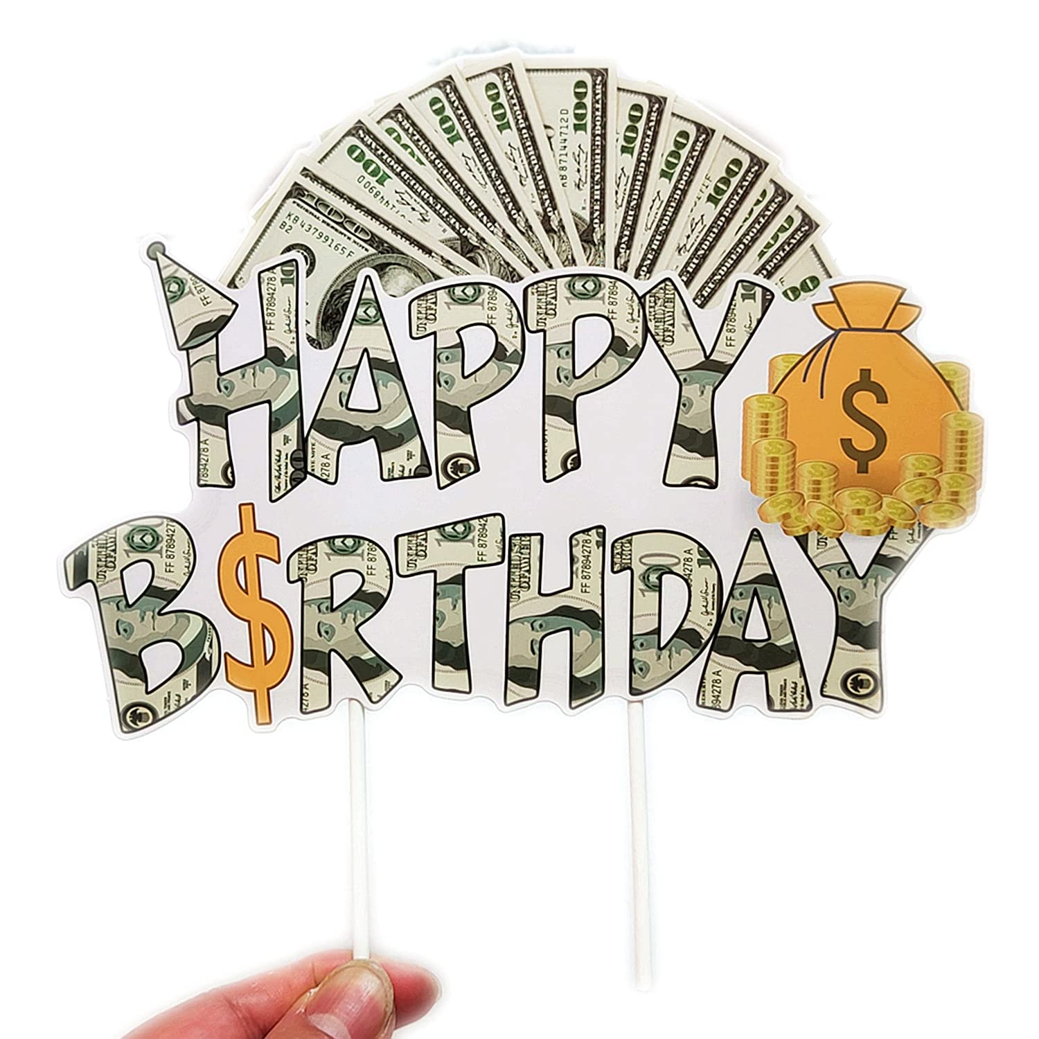 Mua 2Pcs 100 Dollar Bill Happy Birthday Cake Topper & Crown Set Money ...