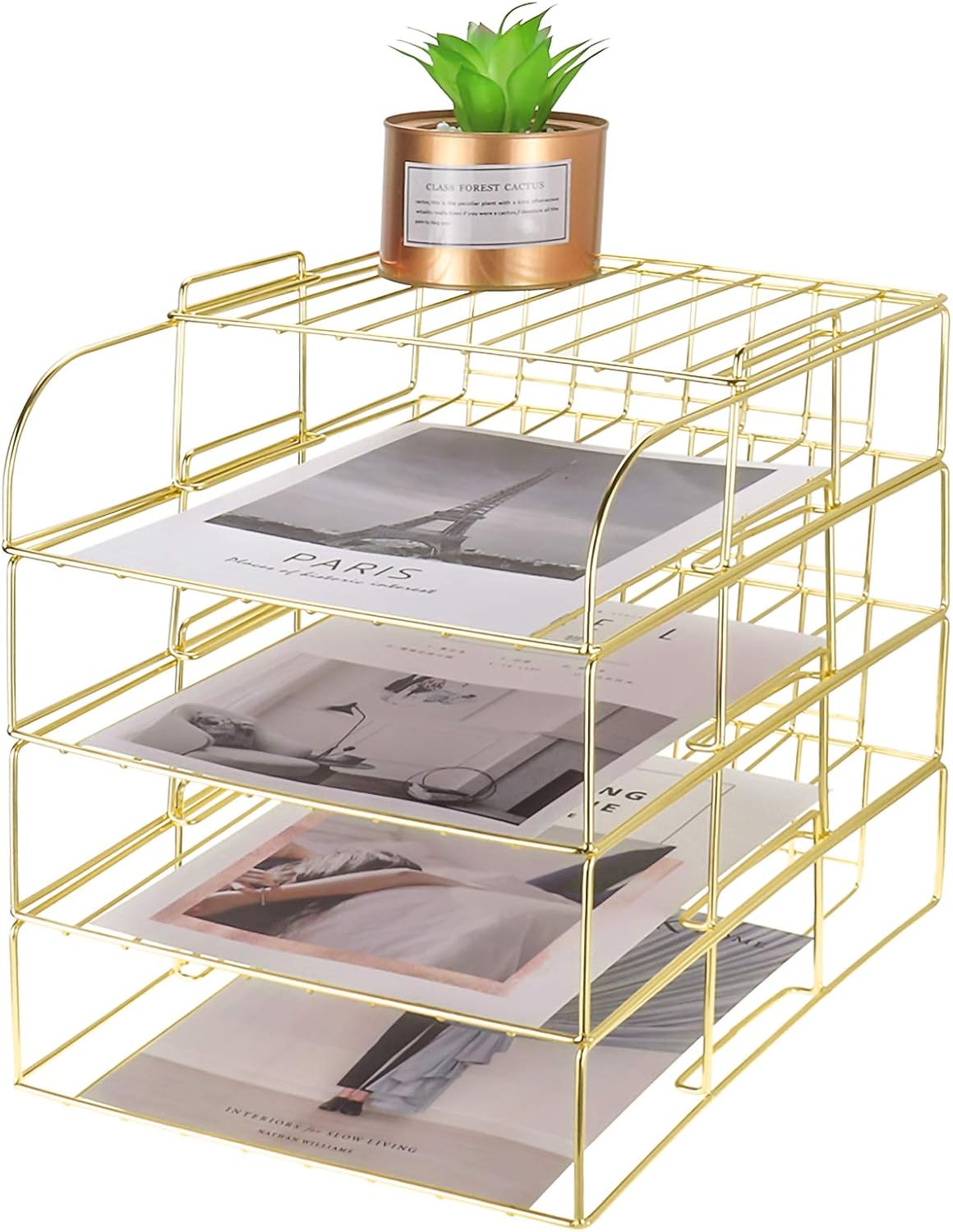 MORIGEM Gold Desk Organiser, Stackable Paper Holder Rack Set of 4 ...