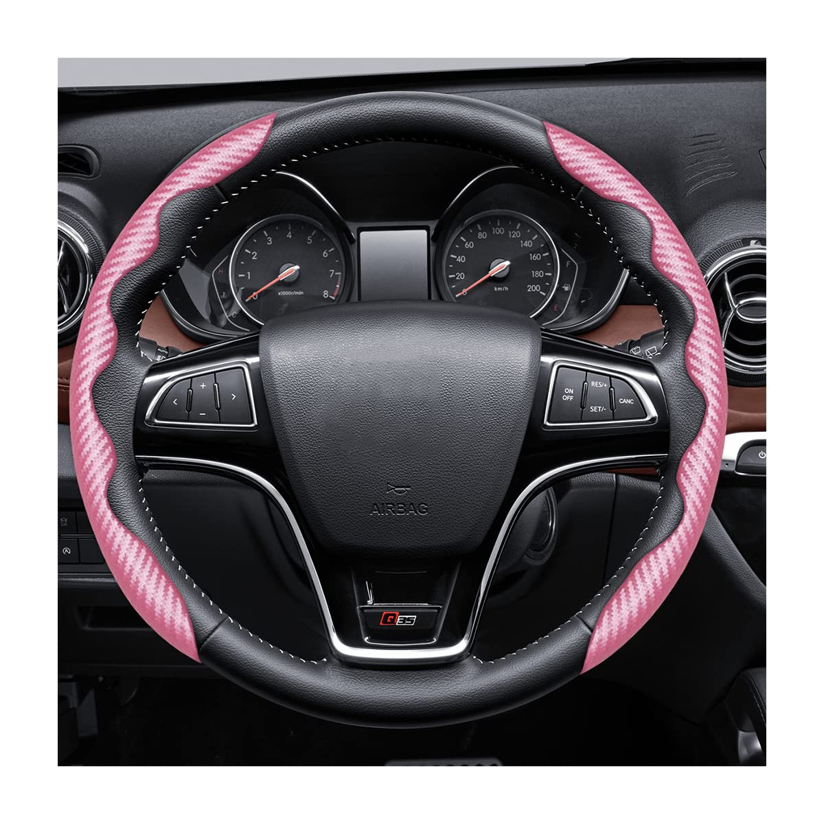 Car Steering Wheel Cover, 15" Universal PU Leather Carbon Fiber Texture ...