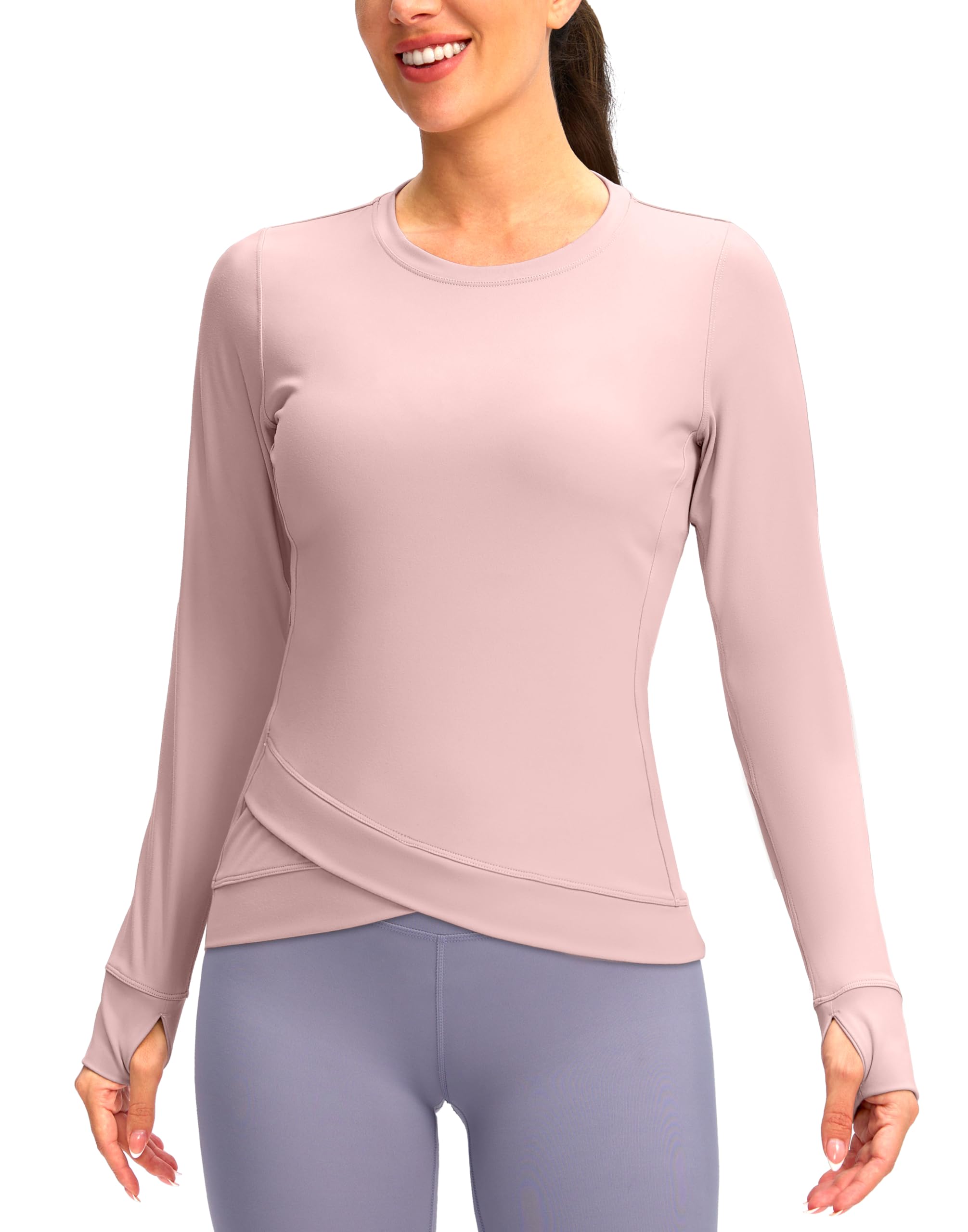 SANTINY Women's Long Sleeve Workout Tops Athletic Compression Shirts ...