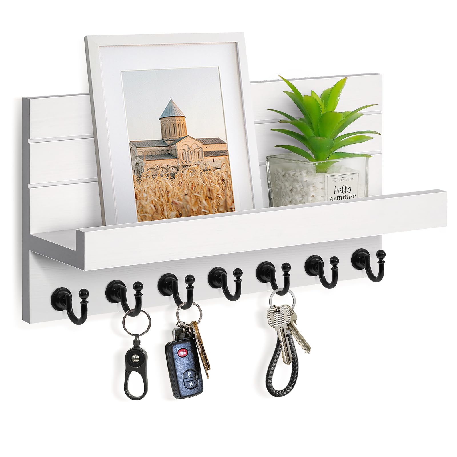 HONJIN Key Holder for Wall: Upgraded 7 Sturdy Key Hooks Easy ...
