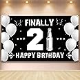 Amazon.com: Happy 21st Birthday Backdrop Banner, finally 21 birthday decorations for Him Her ...