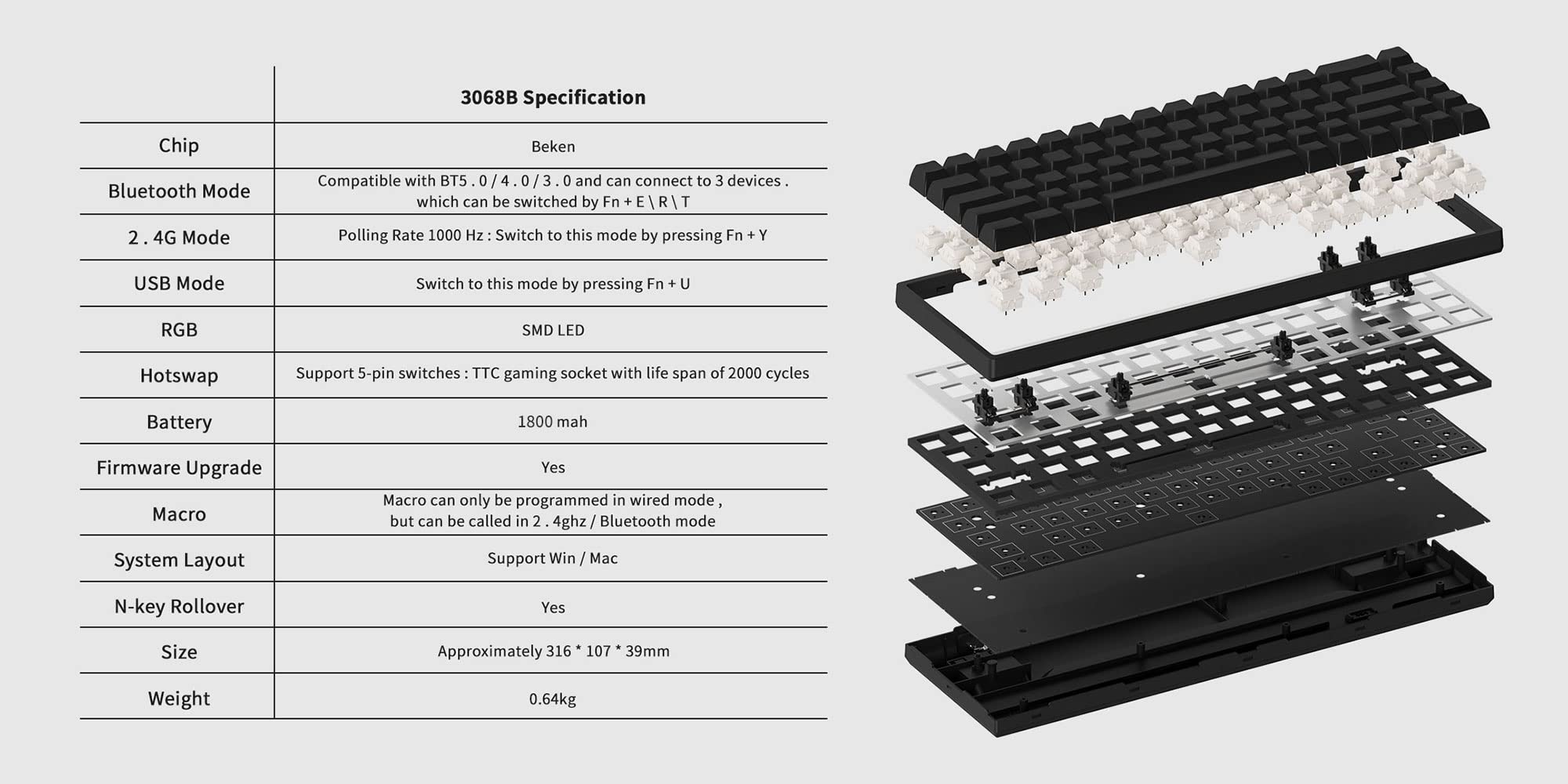 Mua Akko 3068B Plus RGB Mechanical Gaming Keyboard, Multi Modes (BT5.0/ ...