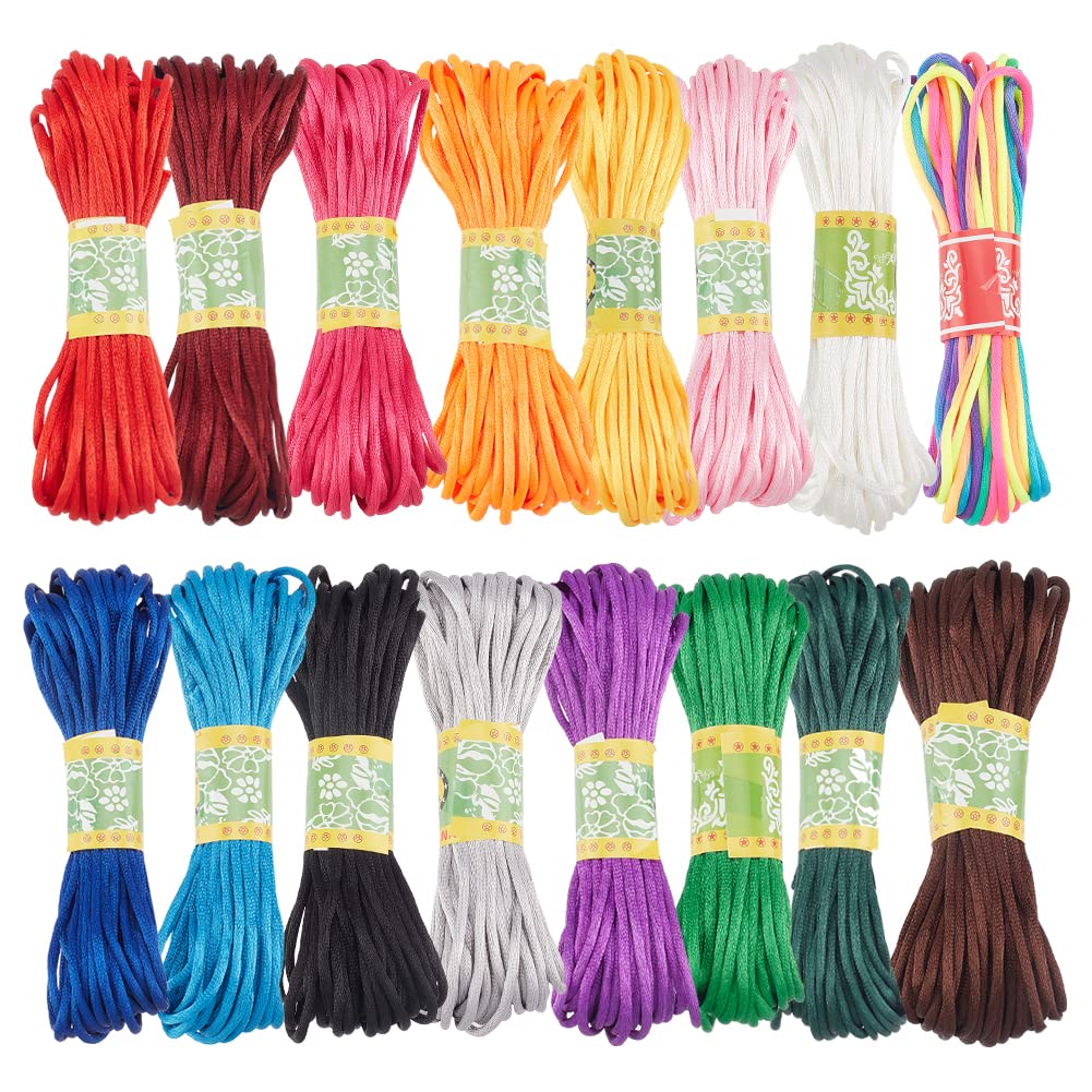 PH PandaHall 3mm Satin Nylon String 16 Colors Rattail Silk Cord 160 ...