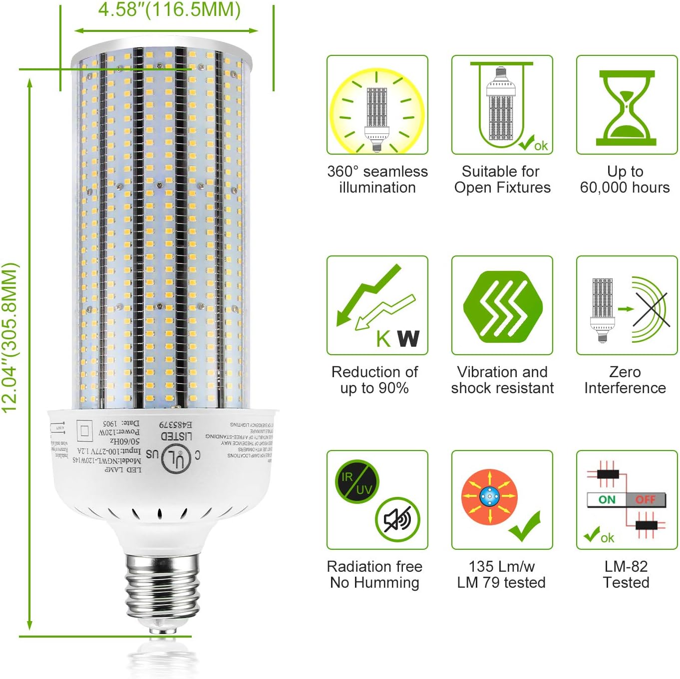ED28 400W Metal Halide Replacement E39 120W LED Corn Cob Light Bulb UL ...