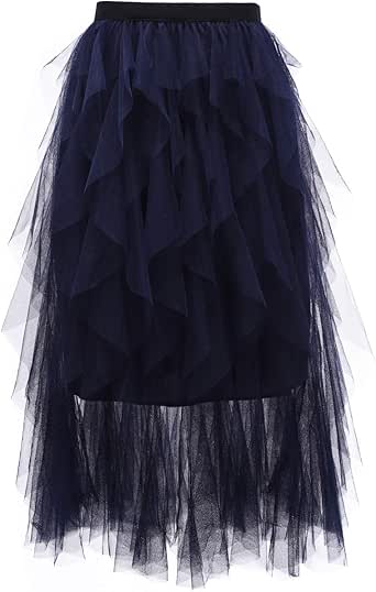 Women's Sheer Tutu Skirt Tulle Mesh Layered Elastic Waist Ballet Prom ...