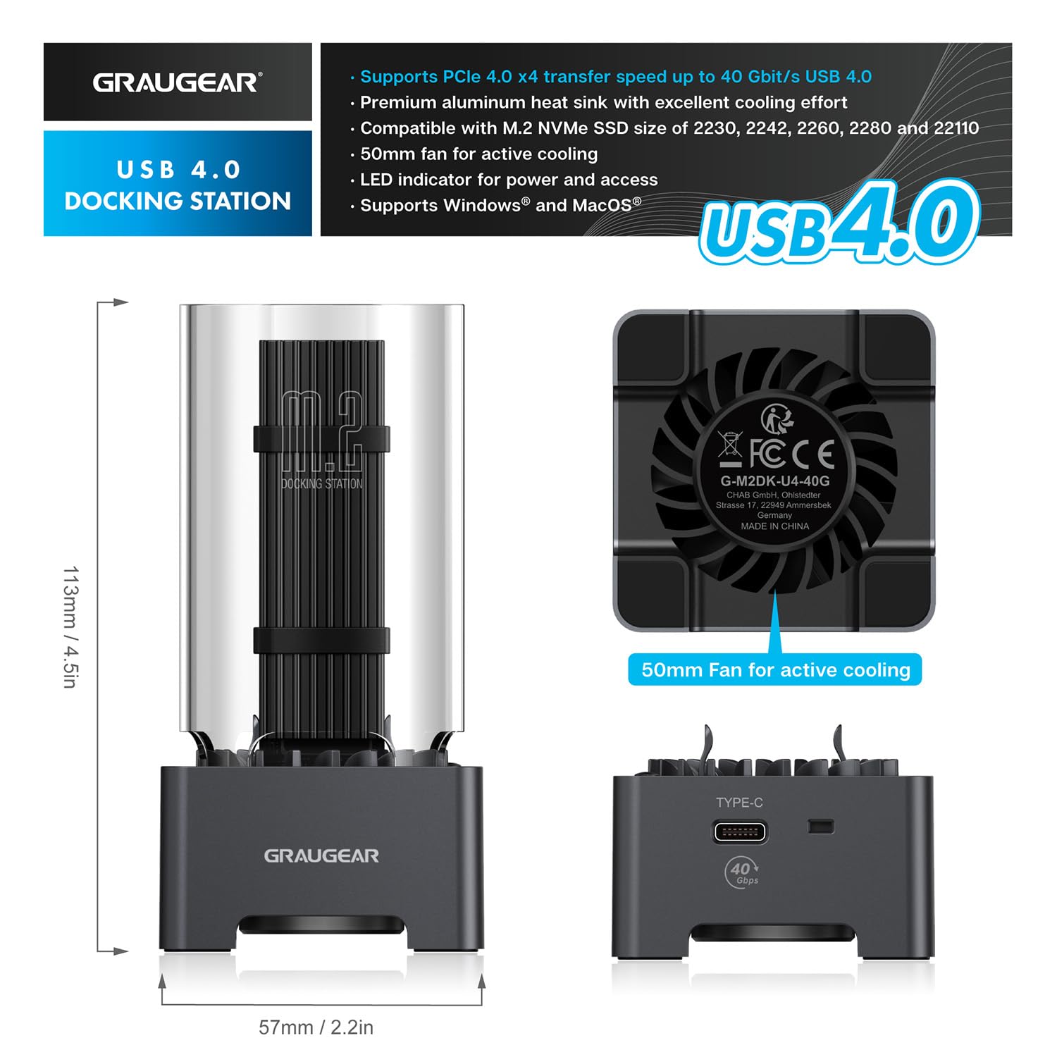 Mua GRAUGEAR 40Gbps M.2 NVMe SSD Enclosure Docking Station, USB4 External Docking Base with ...