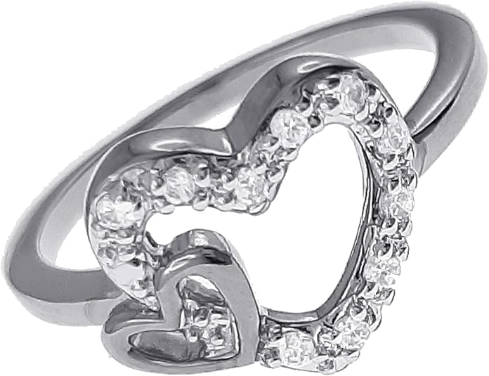 Anello a forma di cuore in argento 925 rodiato e ossido di zirconio ...