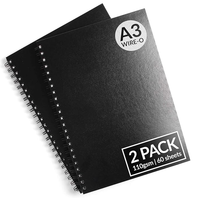 A3 Sketchbook - Pack of 2 - A3 Wire-O Bound Sketchbook Wiro Sketch Drawing Book with Hardback ...