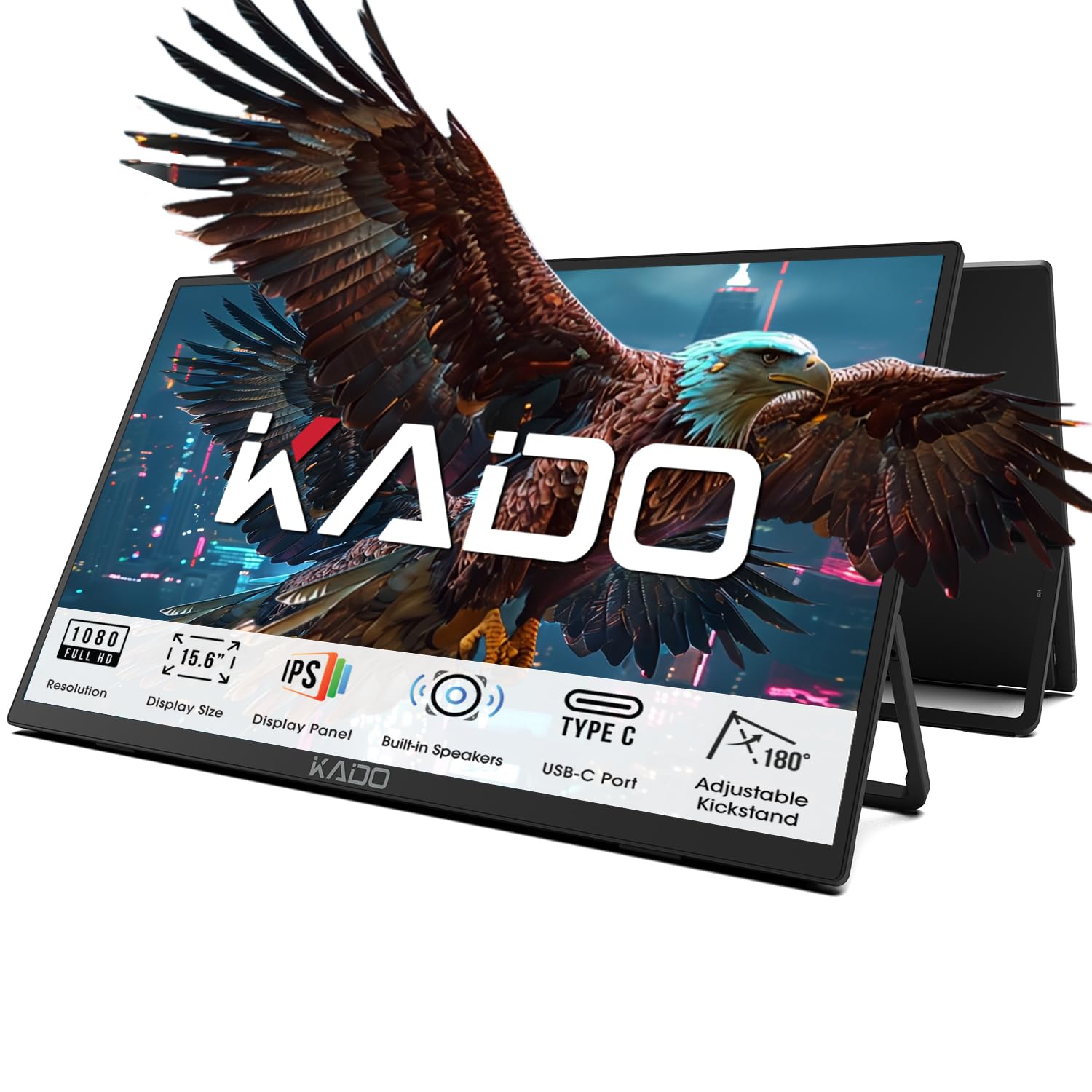 Kado Portable Monitor 15.6'' FHD 1080p, USB-C HDMI Gaming Monitor Ultra ...