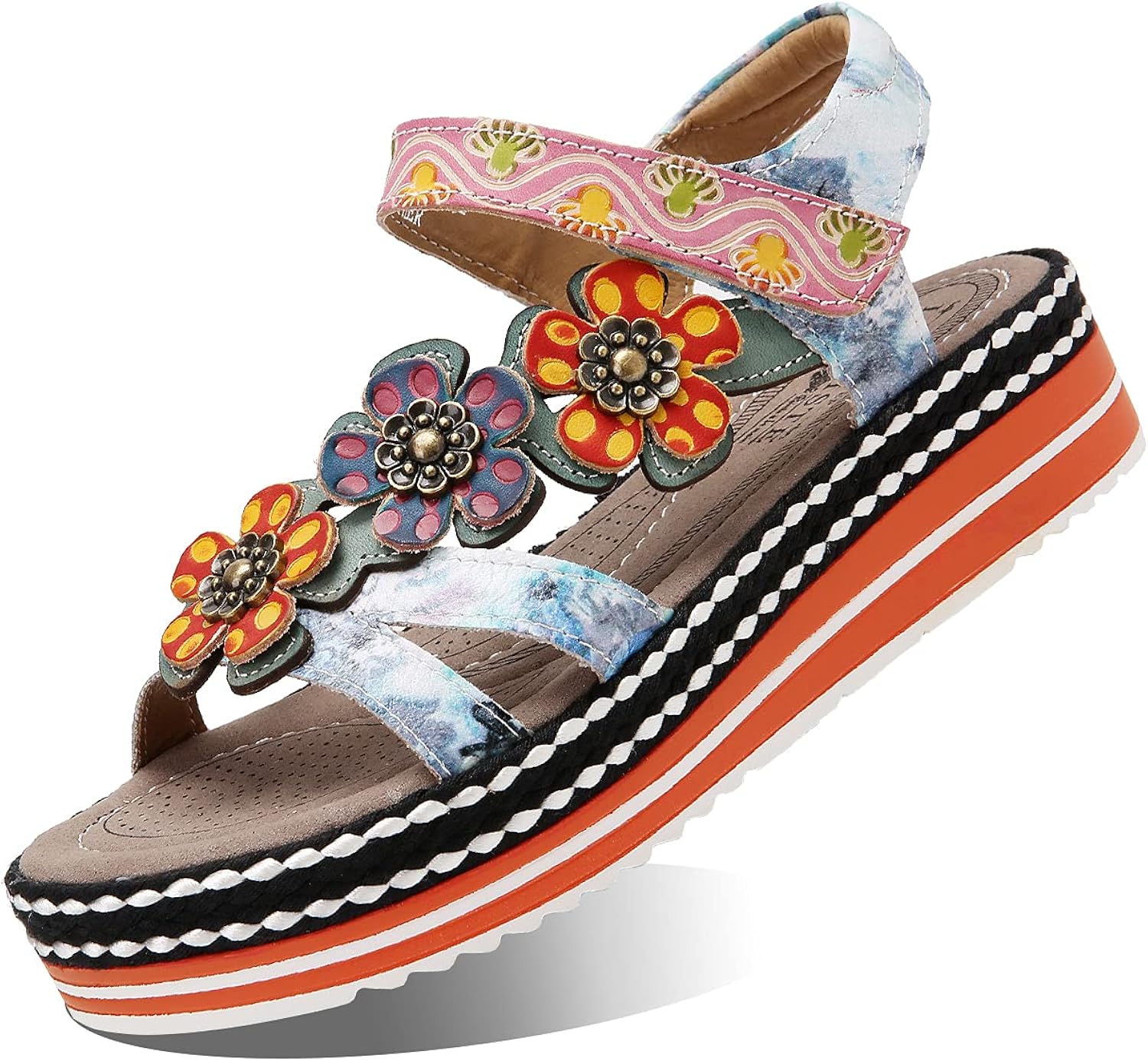 Camfosy Sandales Cuir Femmes Plates,Chaussures de Ville Marche Été ...