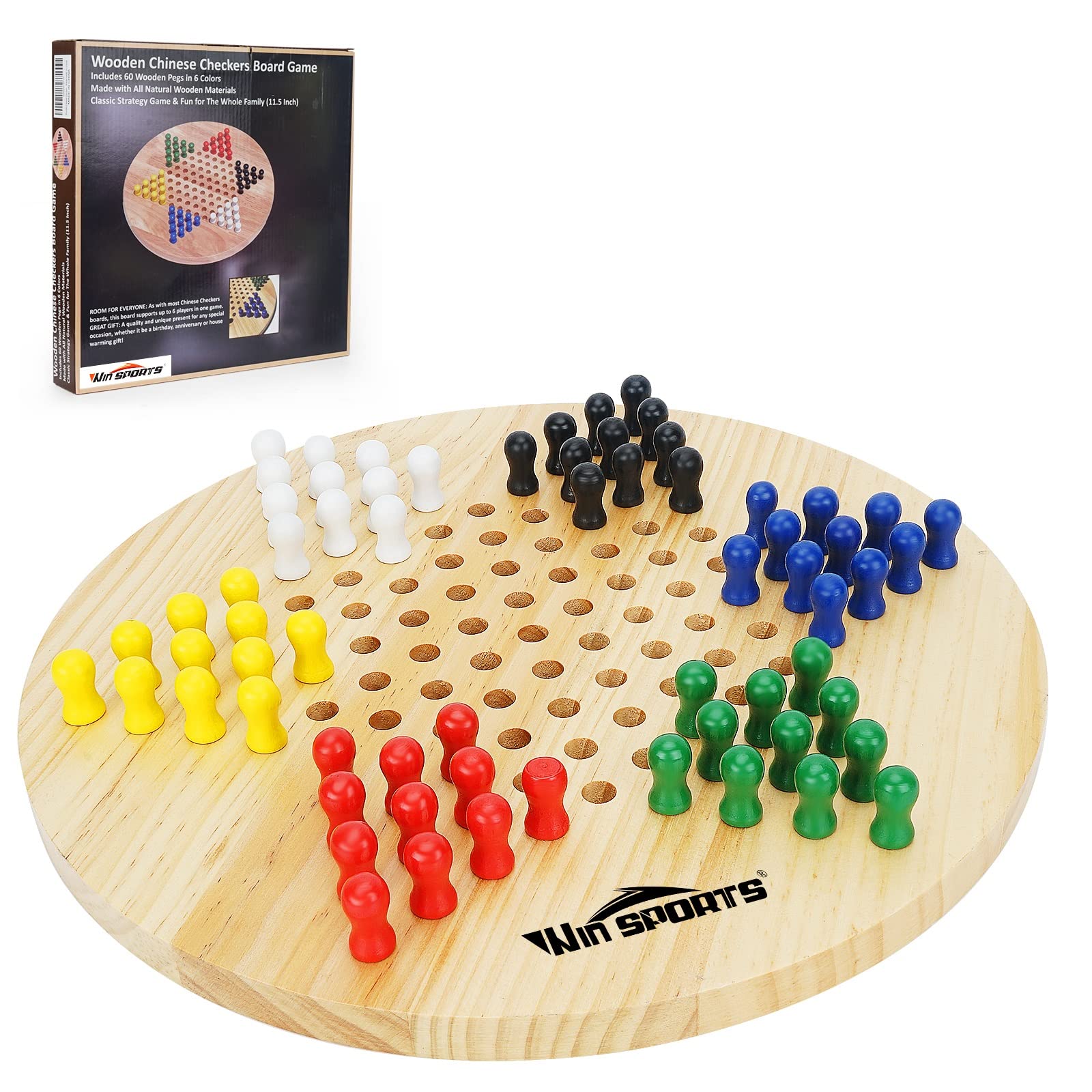 Win SPORTS Chinese Checkers Board - Wooden Game Classic Strategy Game ...